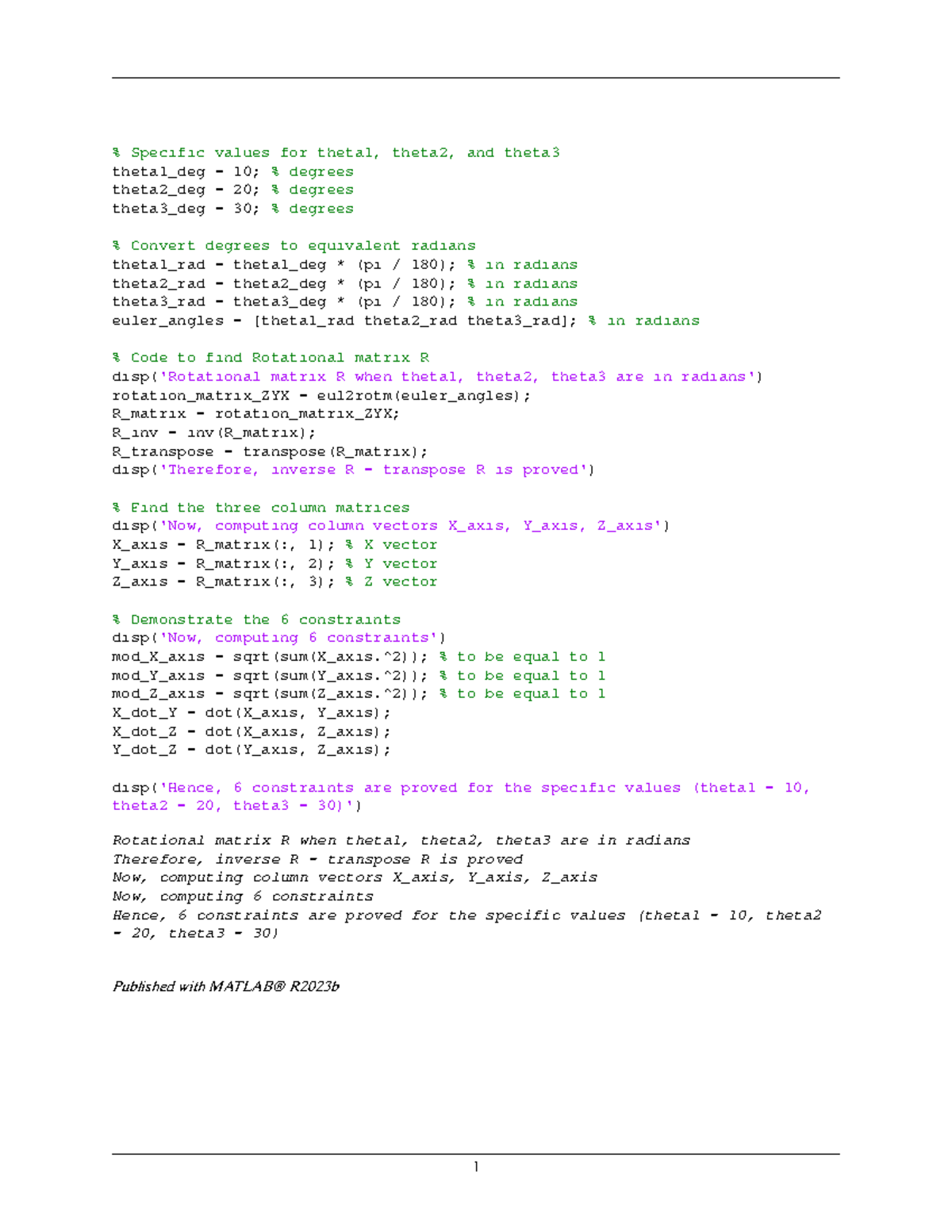Hello 3 - assigment - % Specific values for theta1, theta2, and theta ...