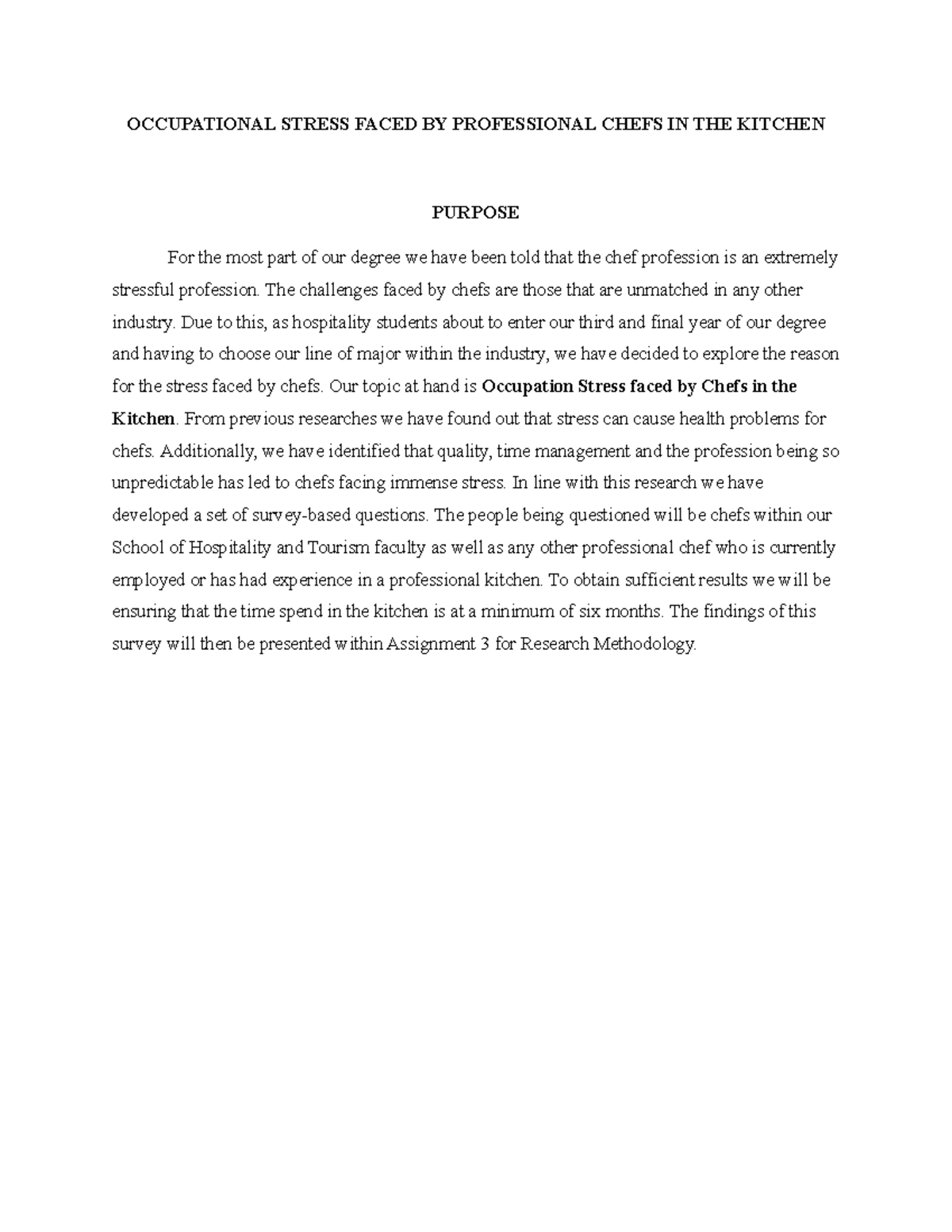 Research Methodology Assignment - OCCUPATIONAL STRESS FACED BY ...