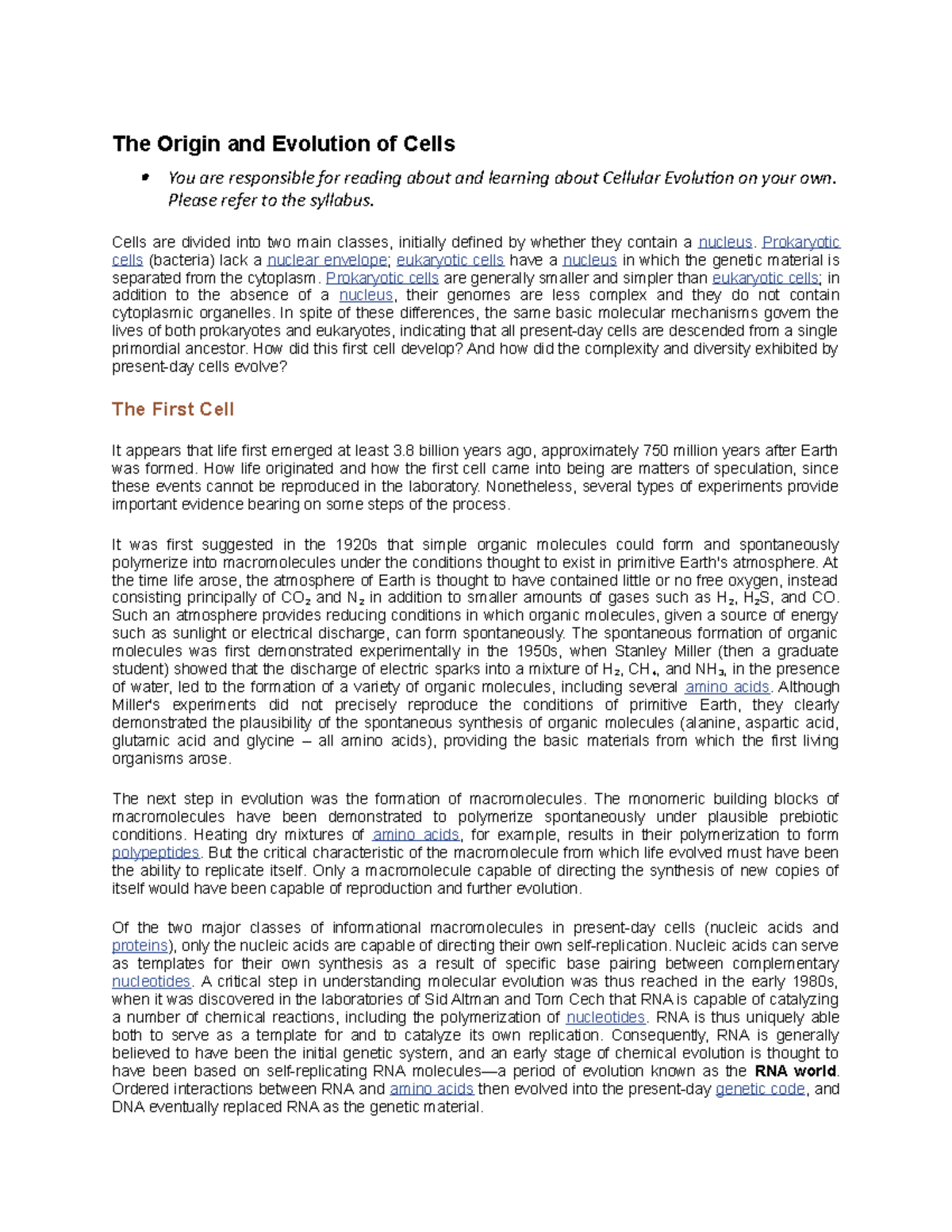 14 - Cellular Evolution - The Origin and Evolution of Cells You are ...