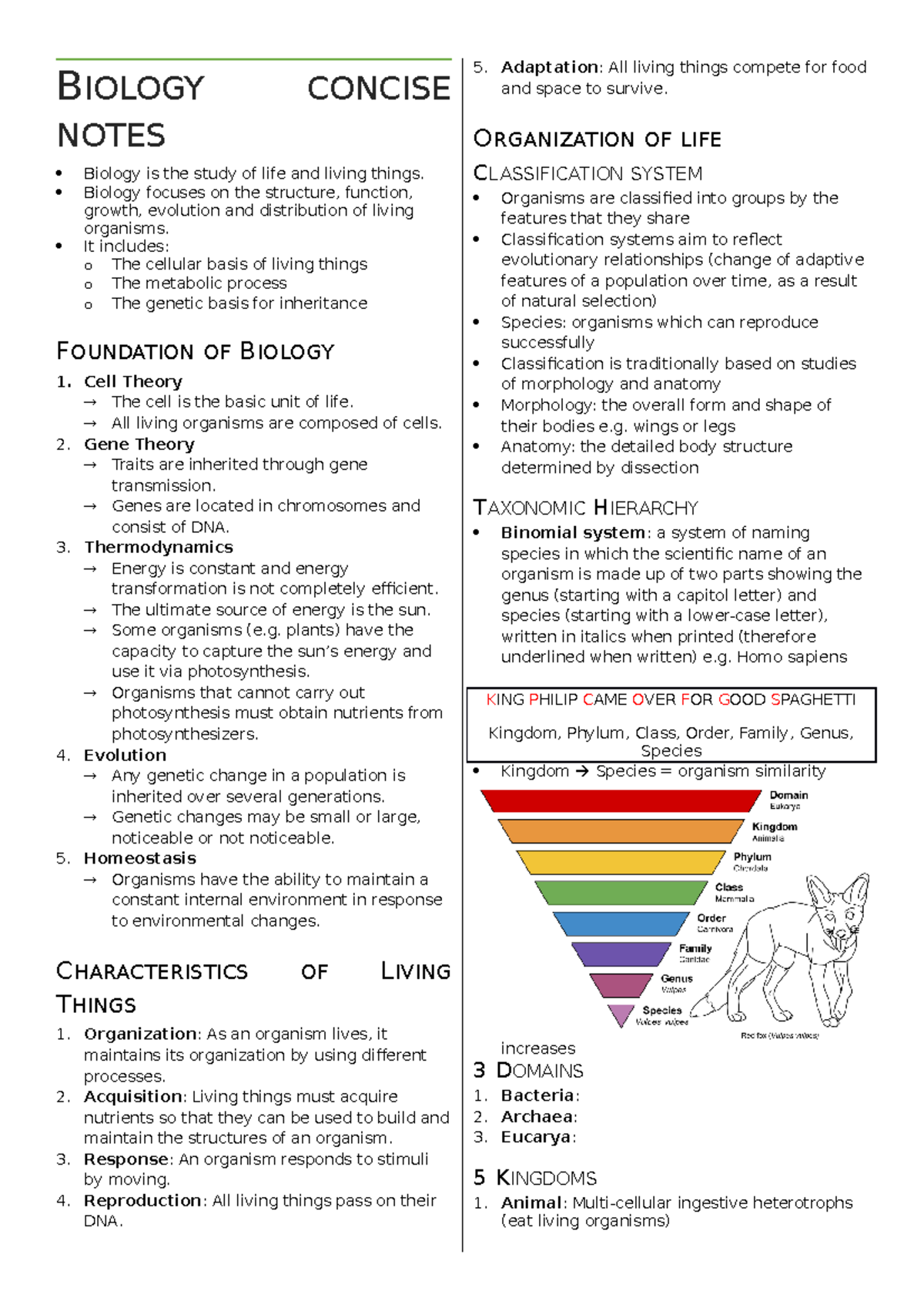 S112 - Biology - BIOLOGY CONCISE NOTES Biology is the study of life and ...