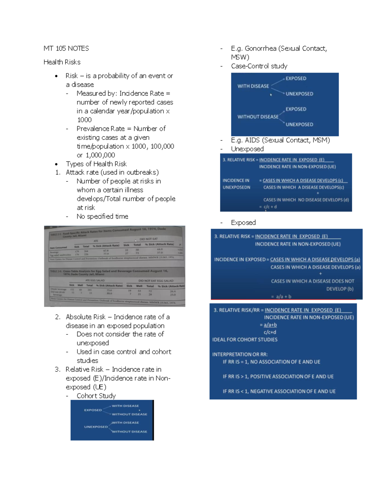 MT 105 Notes Health Risk - Medtech - Studocu