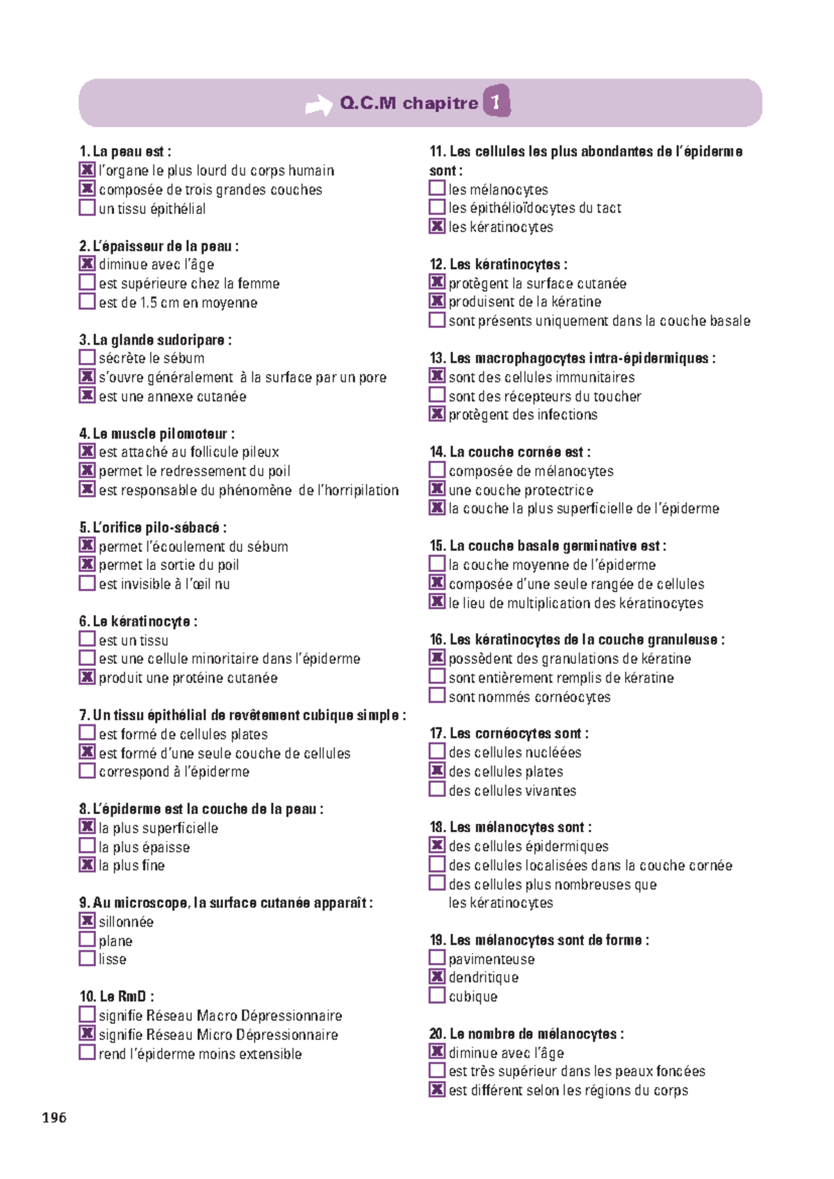 Corrige Eleve QCM Chap01 - Q.C chapitre 1 La peau est : l’organe le ...