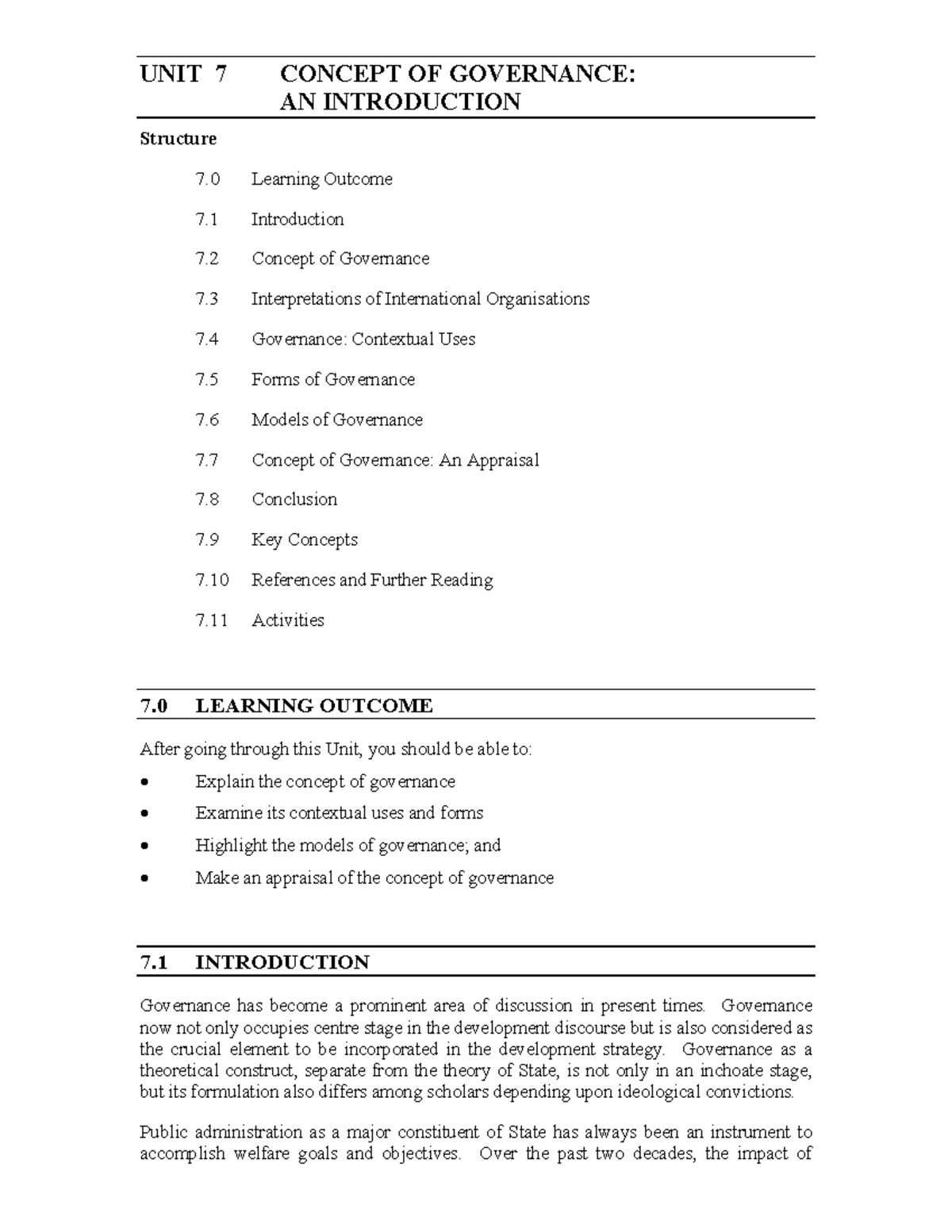 Unit-7 - notes - UNIT 7 CONCEPT OF GOVERNANCE: AN INTRODUCTION ...