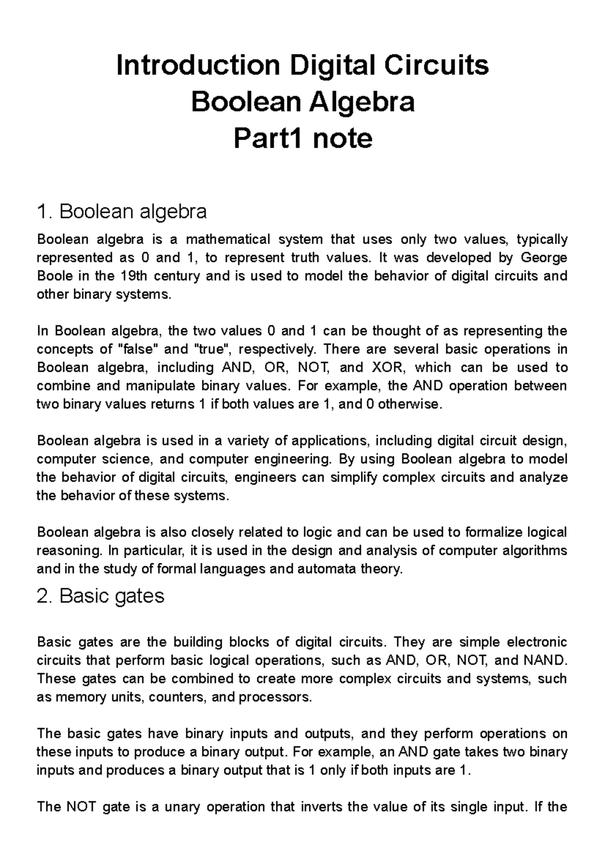 Chapter 5 - part 1- My note - Introduction Digital Circuits Boolean Algebra Part1 note 1 ...