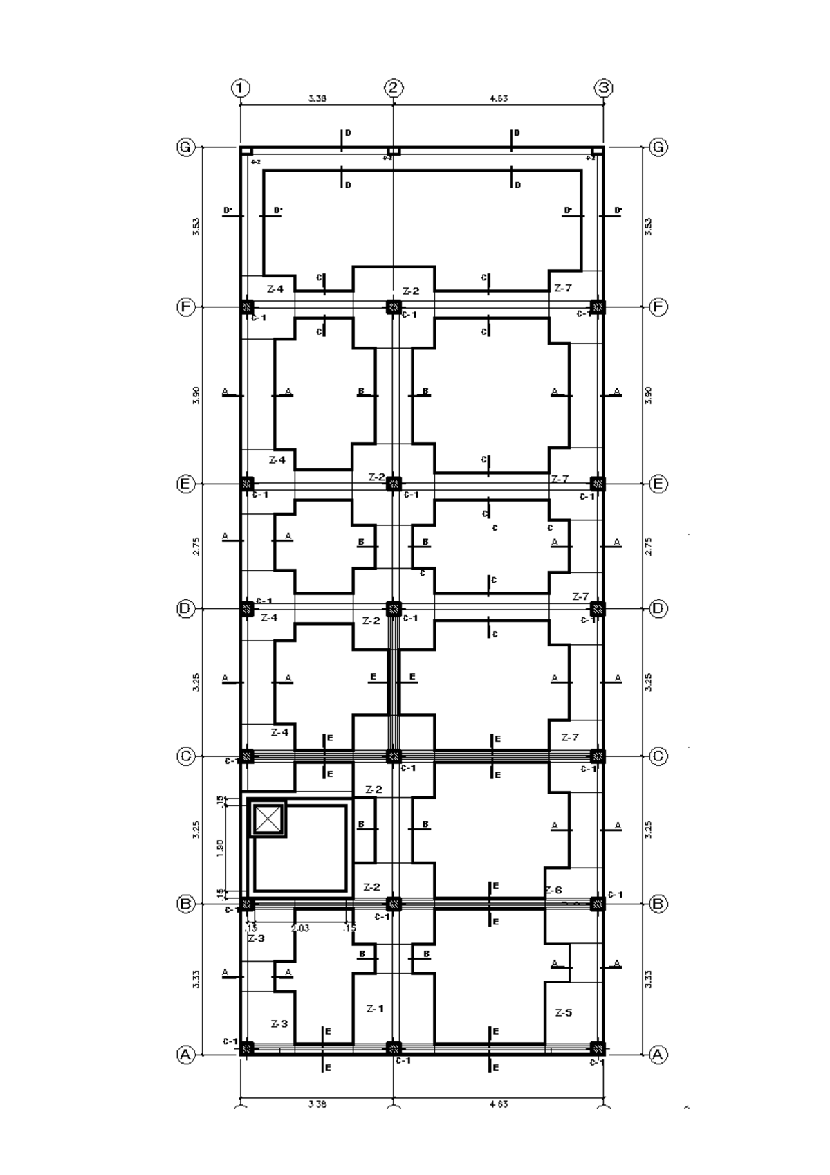 Plano Estructuras-Modelo - V C B B C C C- E 1 2 3 G F E D C B A 1 2 D Z ...