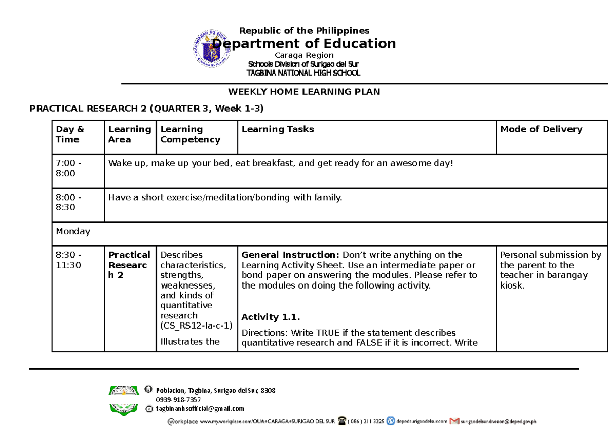 Weekly Home Learning Plan PR2 WK1-6 - Department of Education Caraga ...