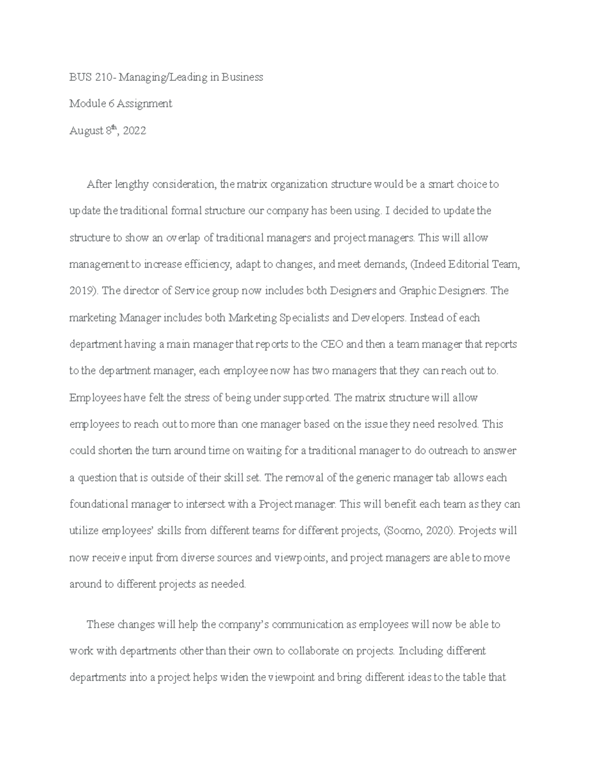 Module 6 Assignment - Information on the matrix organization structure ...