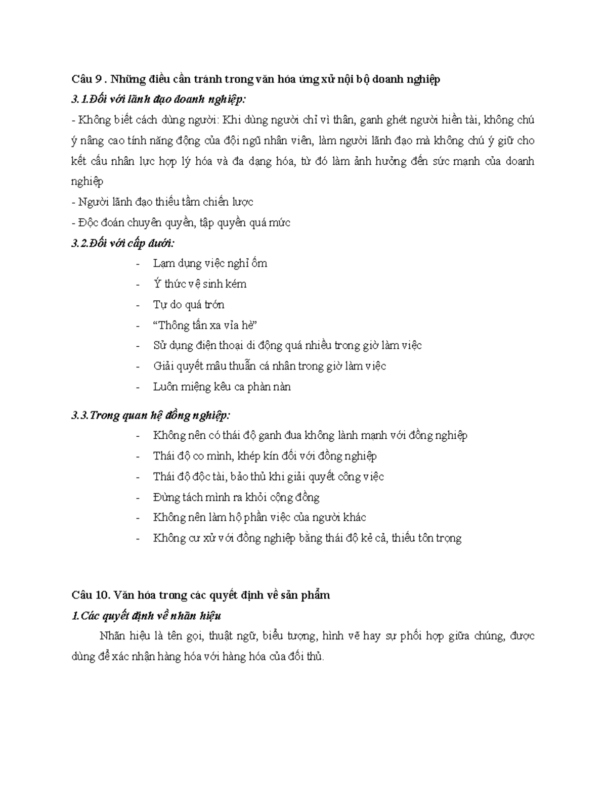 Câu 9+c10 - Câu 9+c10 - Câu 9. Những điều cần tránh trong văn hóa ứng ...