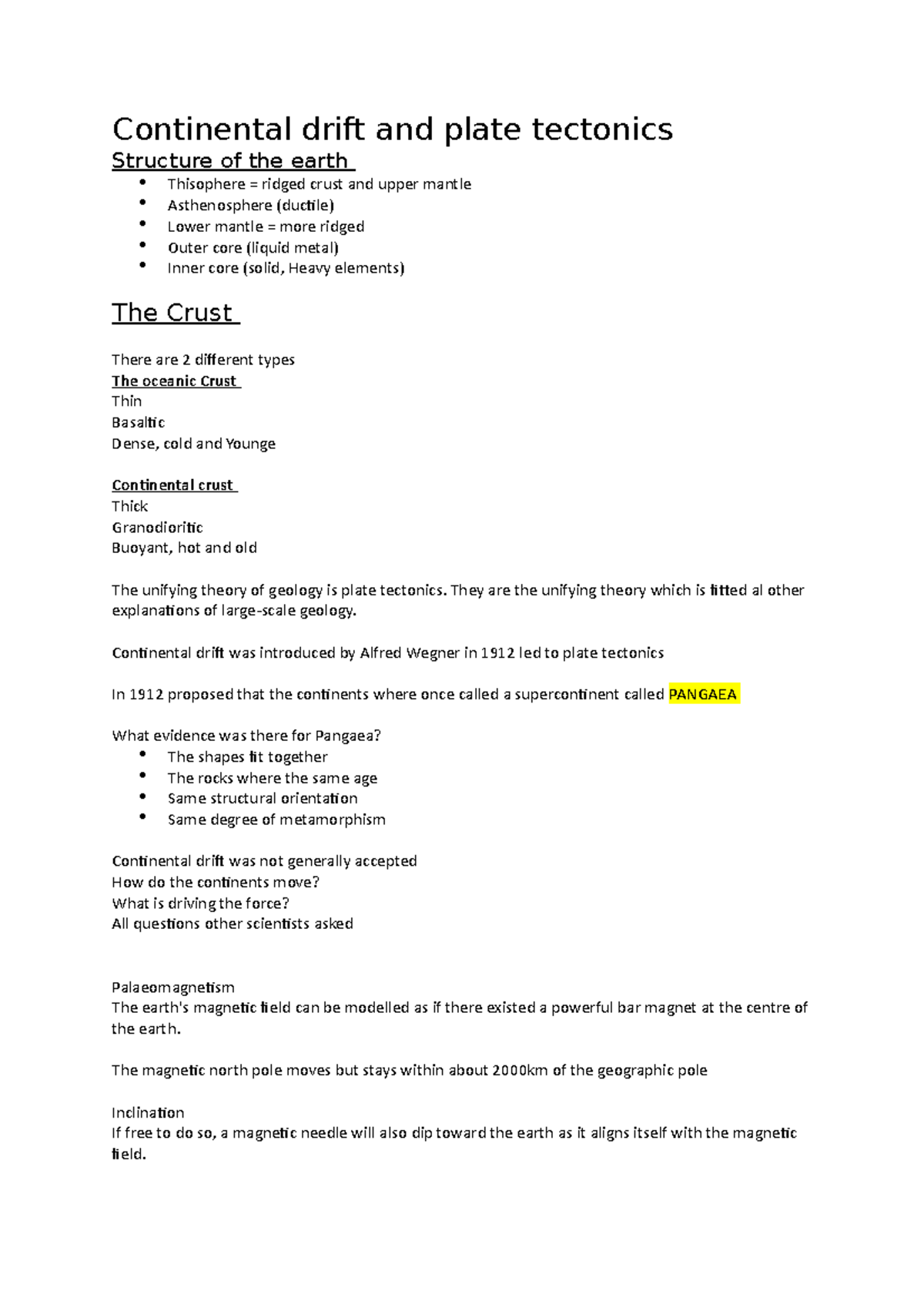 Continental drift and plate tectonics - EA1110 - Continental drift and ...