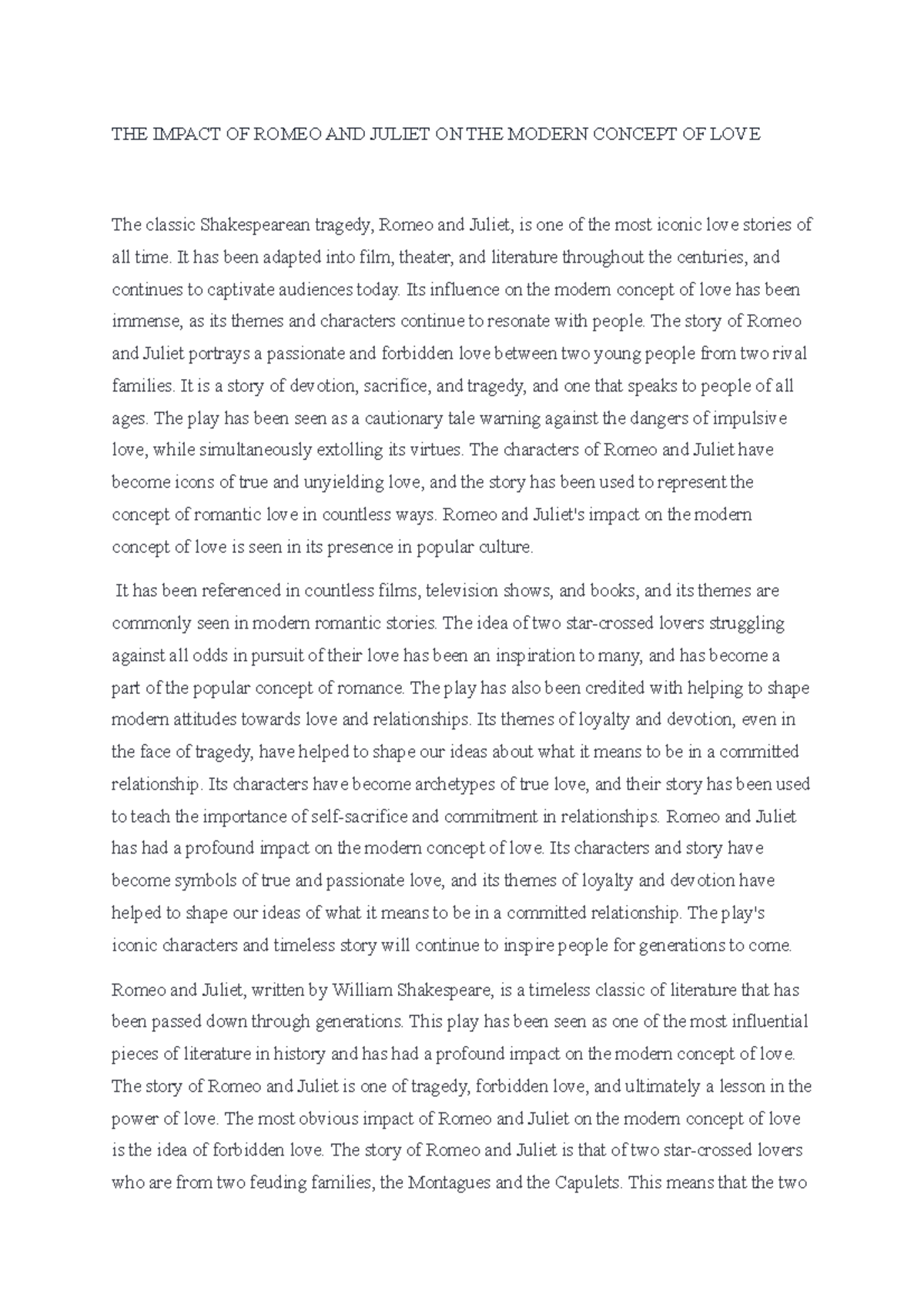THE Impact OF Romeo AND Juliet ON THE Modern Concept OF LOVE - THE ...