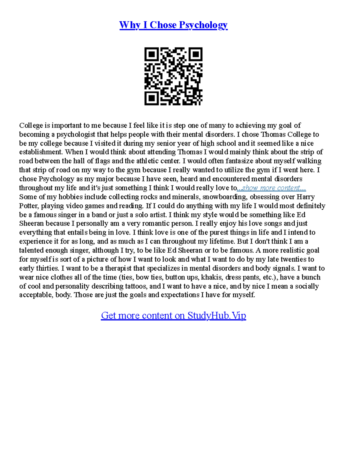 Psychology Essay - Why I Chose Psychology College is important to me ...