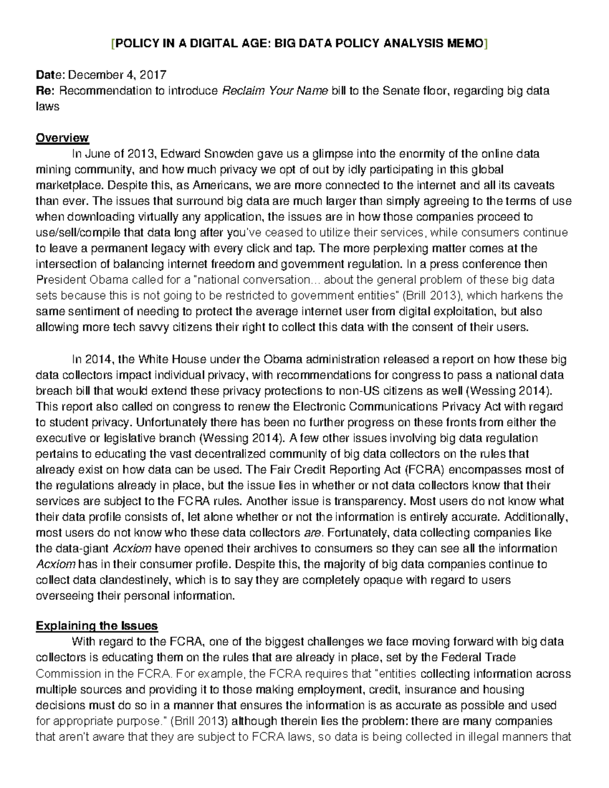 Big-Data Policy Analysis memo - [POLICY IN A DIGITAL AGE: BIG DATA ...