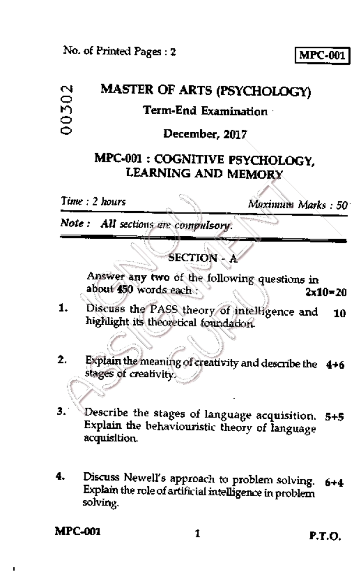 - MPC-001 optimize compressed - No. of Printed Pages : 2 IMPC-001 I c\I MASTER OF ARTS ...