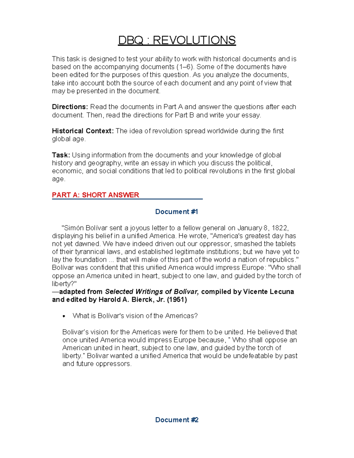 Revolutions - DBQ : REVOLUTIONS This task is designed to test your ...