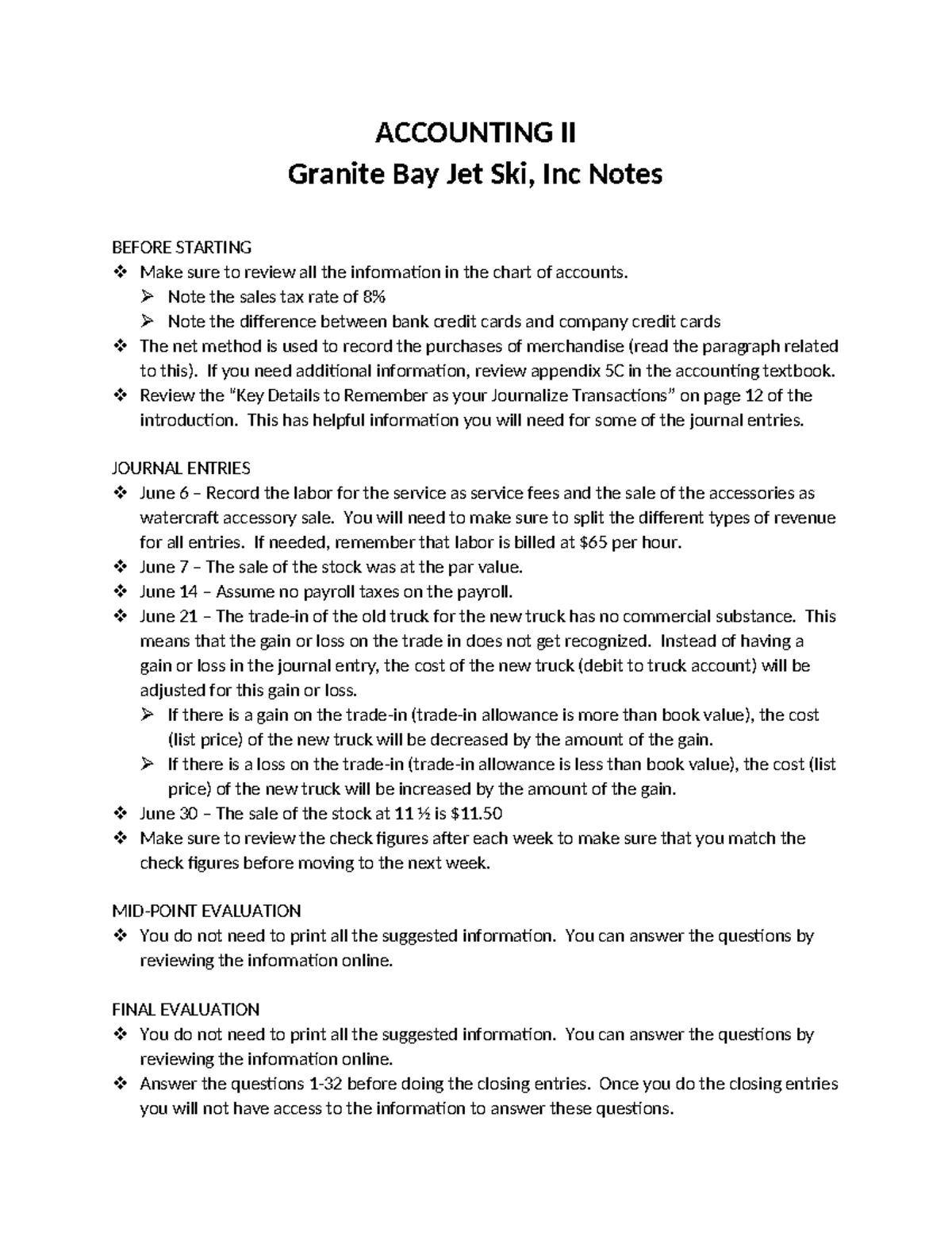 Notes for granite bay - ACCOUNTING II Granite Bay Jet Ski, Inc Notes ...