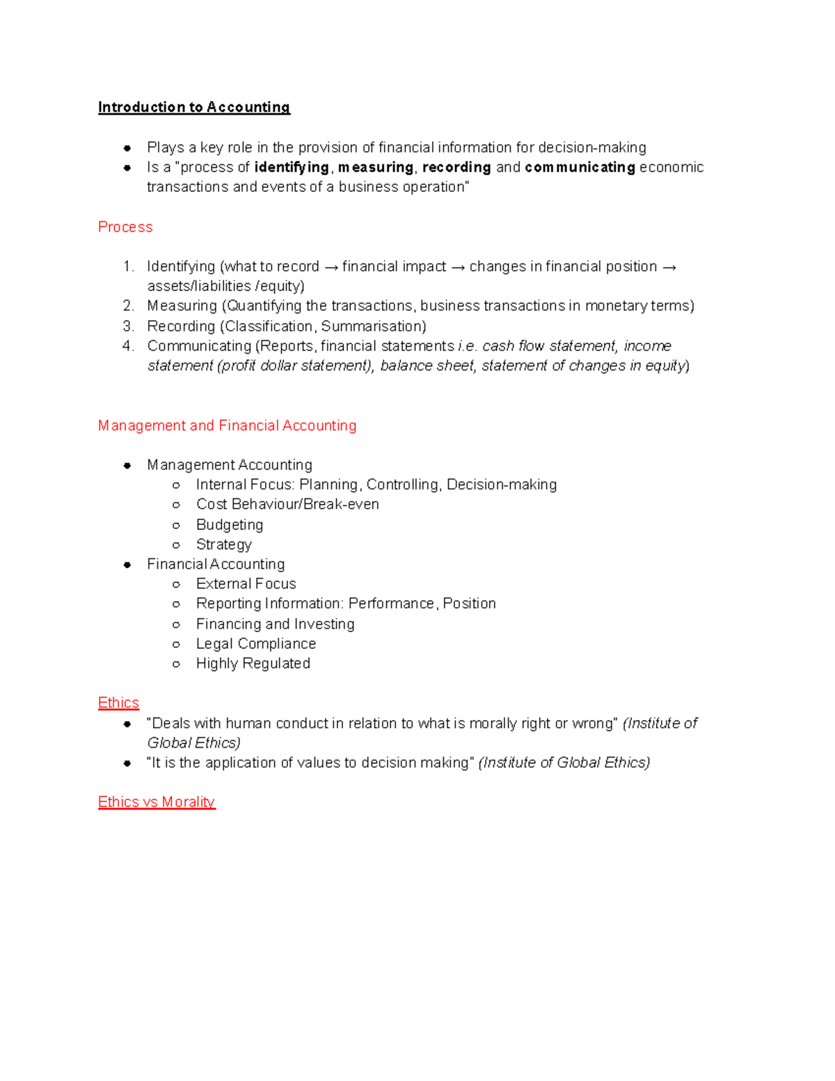 Accounting Notes - Introduction to Accounting Plays a key role in the ...