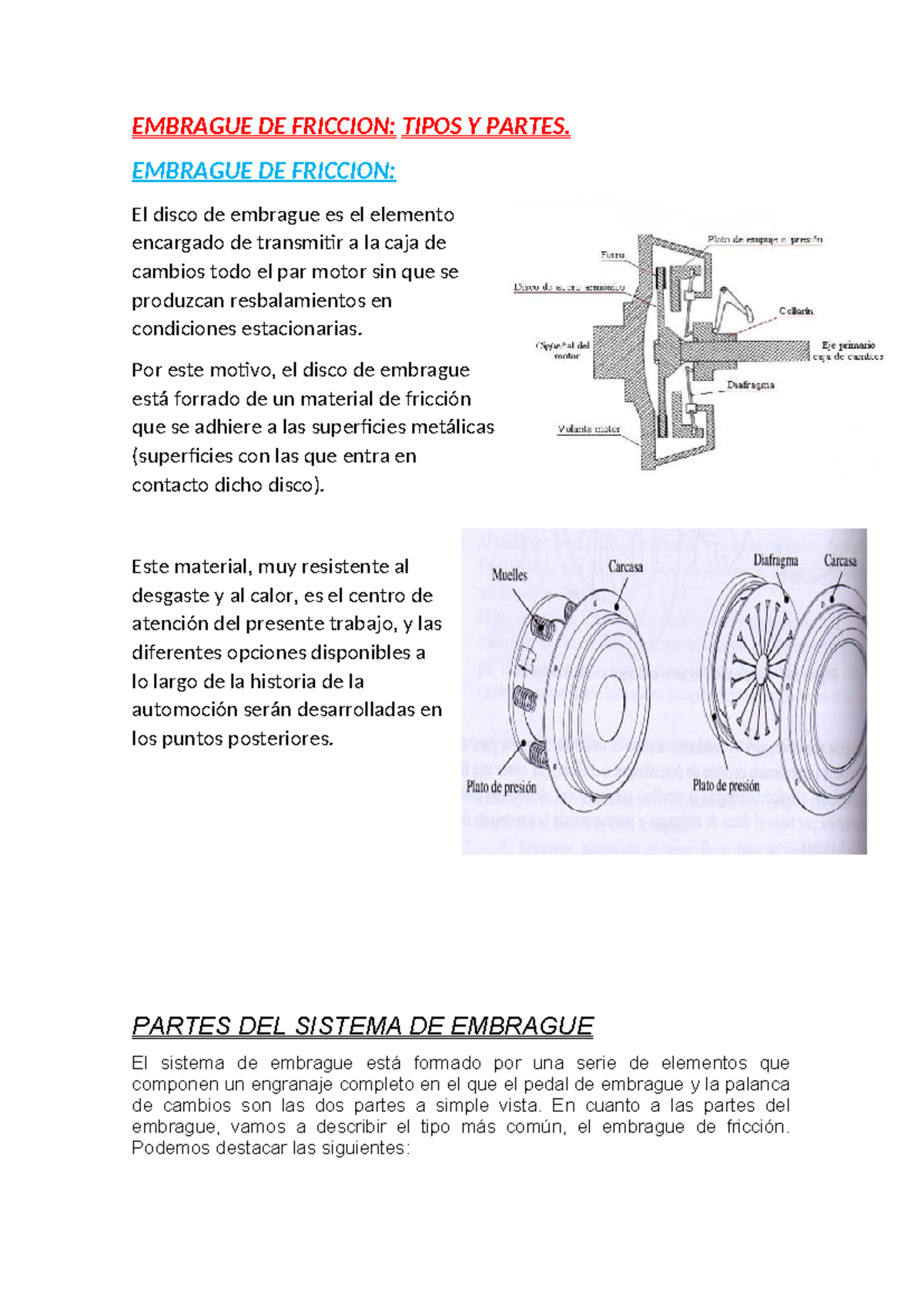 Embrague DE Friccion - trabajos - EMBRAGUE DE FRICCION: TIPOS Y PARTES ...