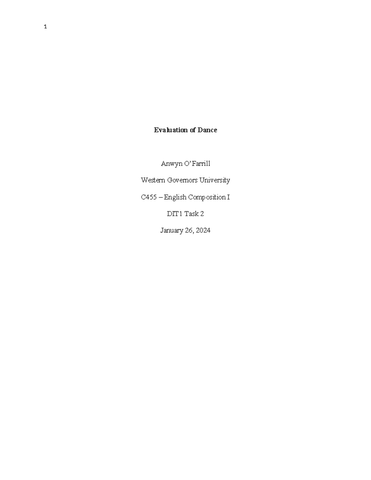 C455-Task 2 - Passed - Evaluation of Dance Anwyn O’Farrill Western ...
