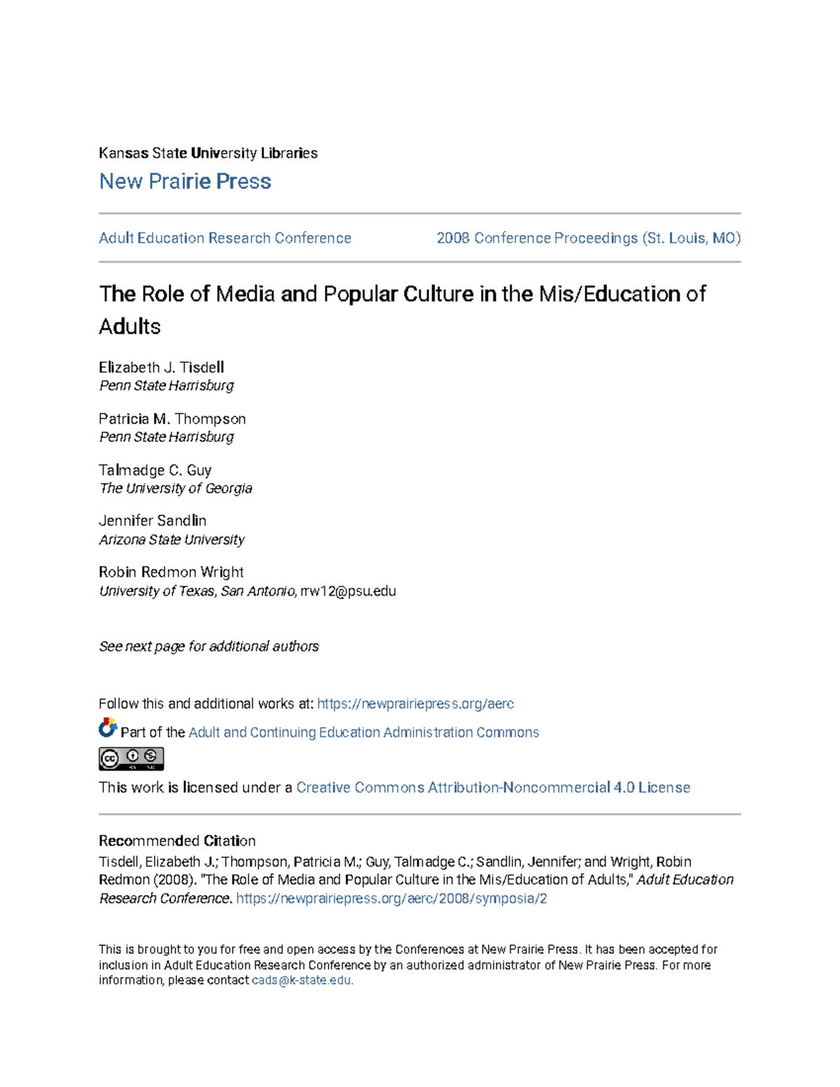 The Role of Media and Popular Culture in the Mis Education of Adu ...