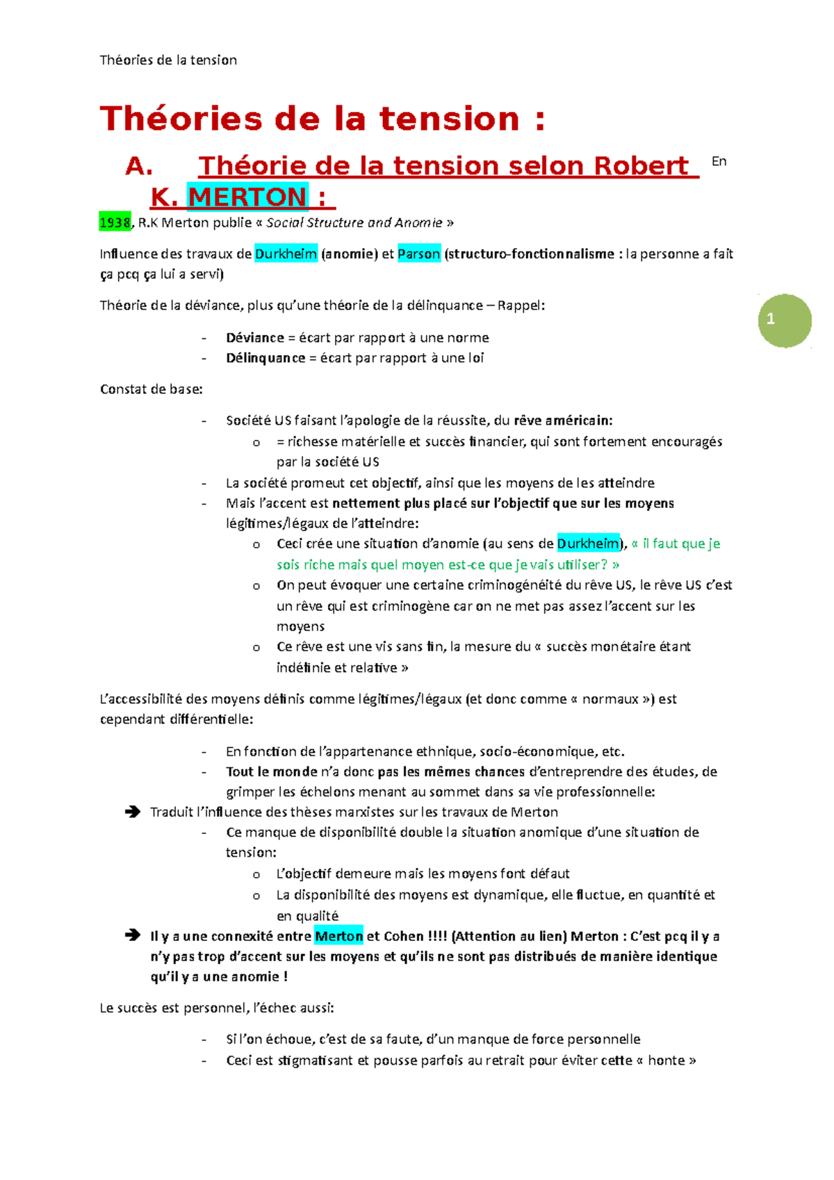 Théories de la tension - Note de cours - En 1938, R Merton publie ...