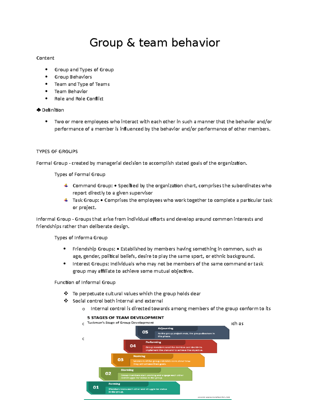 Group and Team Behaviour - Group & team behavior Content Group and ...