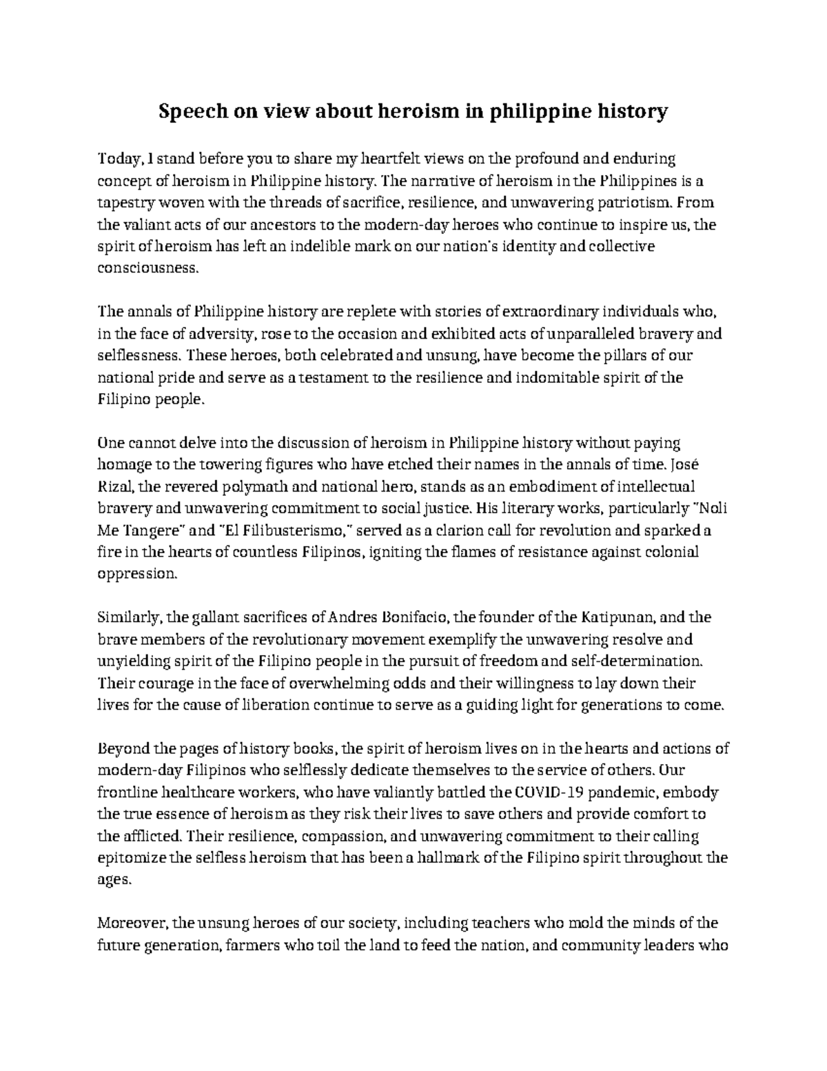 Speech on view about heroism in philippine history 1 - The narrative of ...