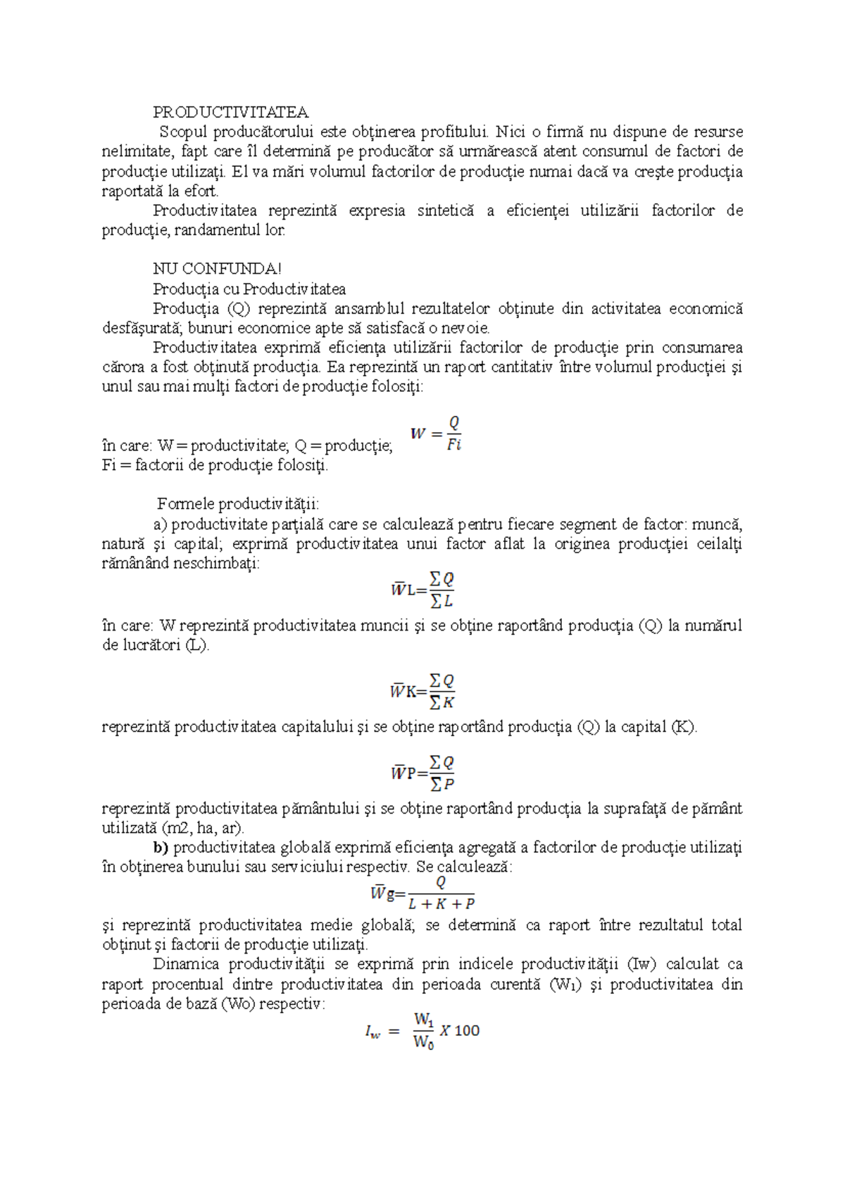 Productivitatea-sinteza - PRODUCTIVITATEA Scopul producătorului este ...
