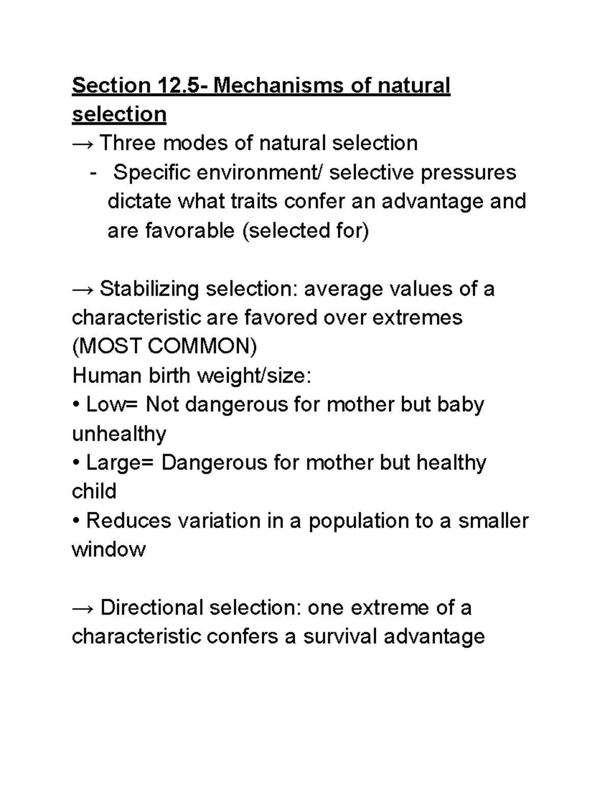 CH 12 Evolution - Section 12- Mechanisms of natural selection → Three ...
