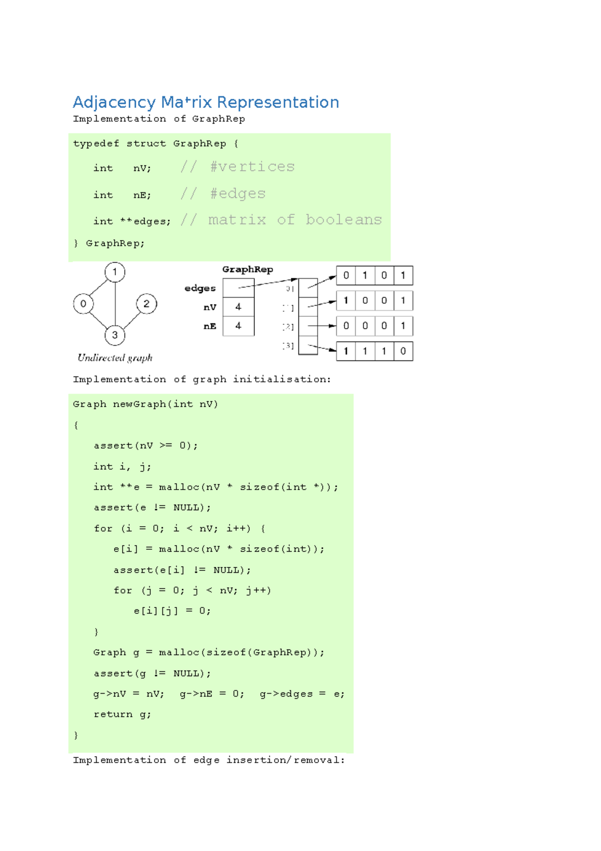 Lecture notes, lecture graph - Adjacency Matrix Representation ...