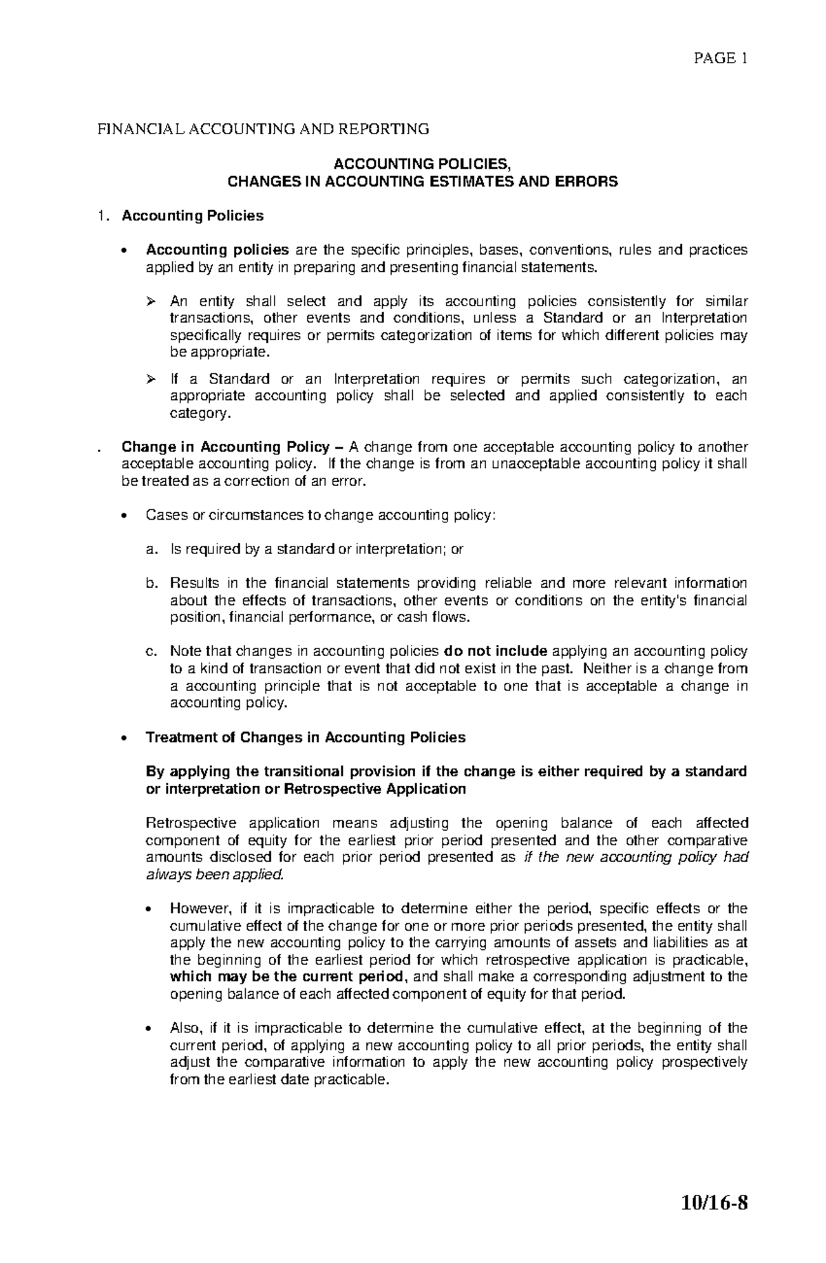 04 Pas 8 Acctg Policies Changes In Acctg Est - PAGE 1 10/16- FINANCIAL ...