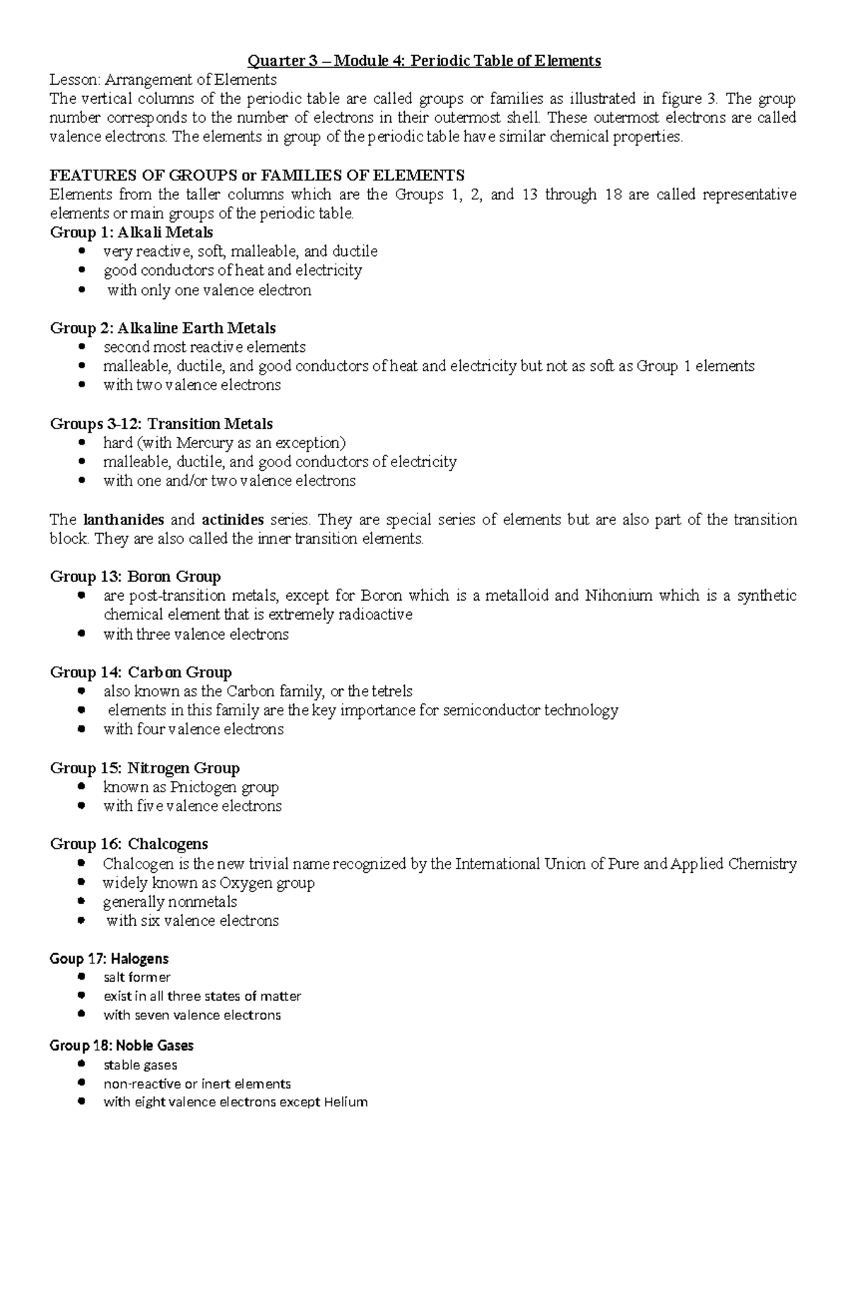 Quarter 3 grade 8 module 4 - Quarter 3 – Module 4: Periodic Table of ...