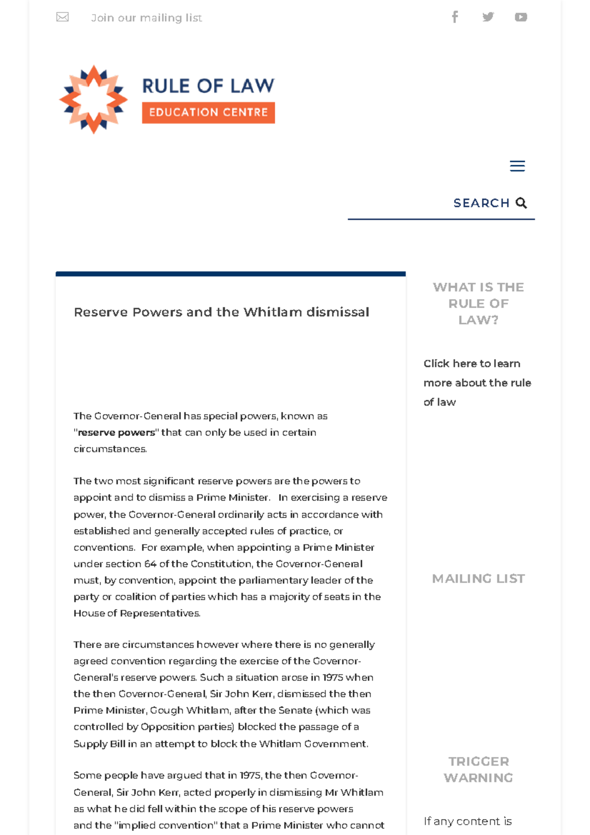 Reserve Powers and the Whitlam dismissal - Rule of Law Education Centre ...