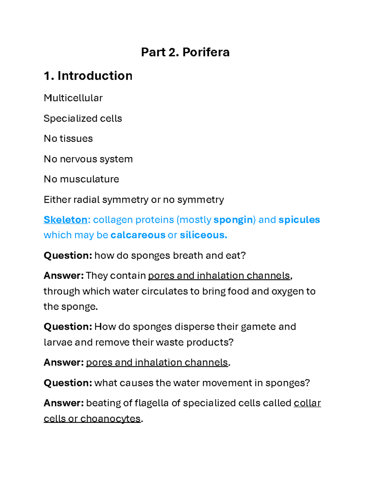 Sponges lab1 - Summary Animal Form and Function - Part 2. Porifera 1 ...