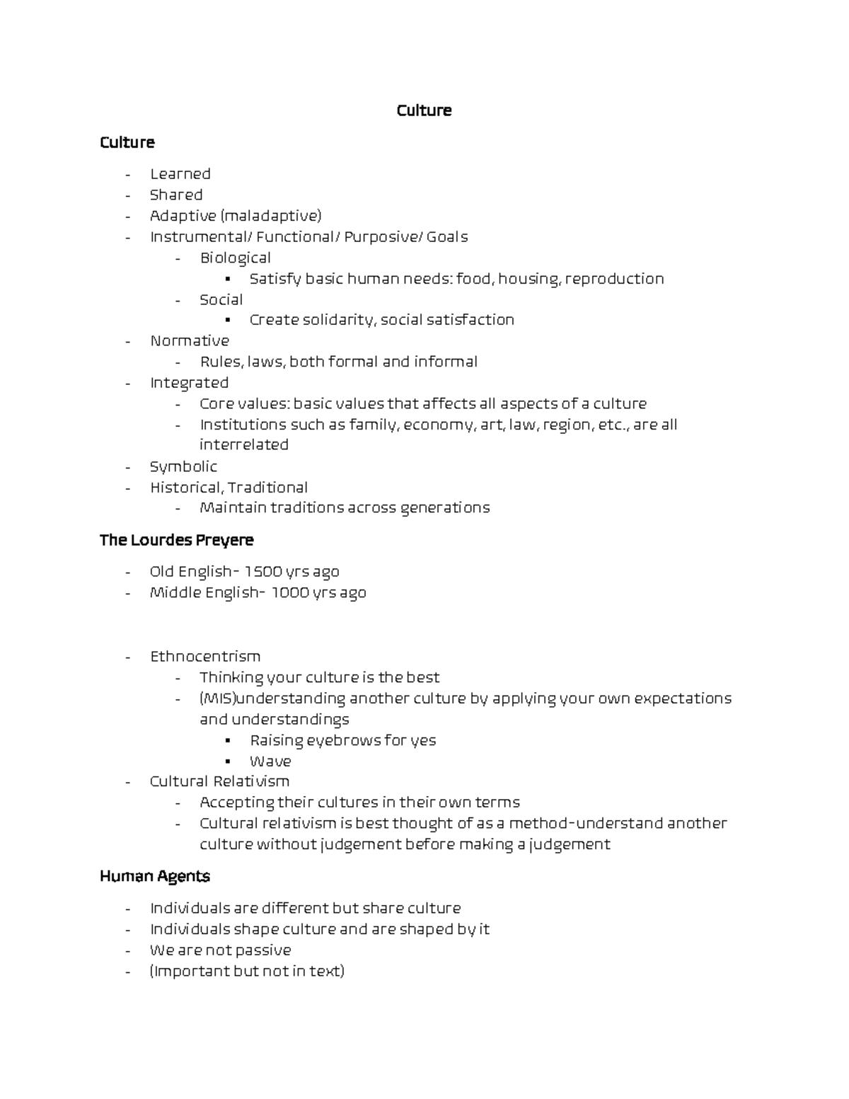 ANT 10- Culture - Lecture notes 2 - Culture Culture Learned Shared ...