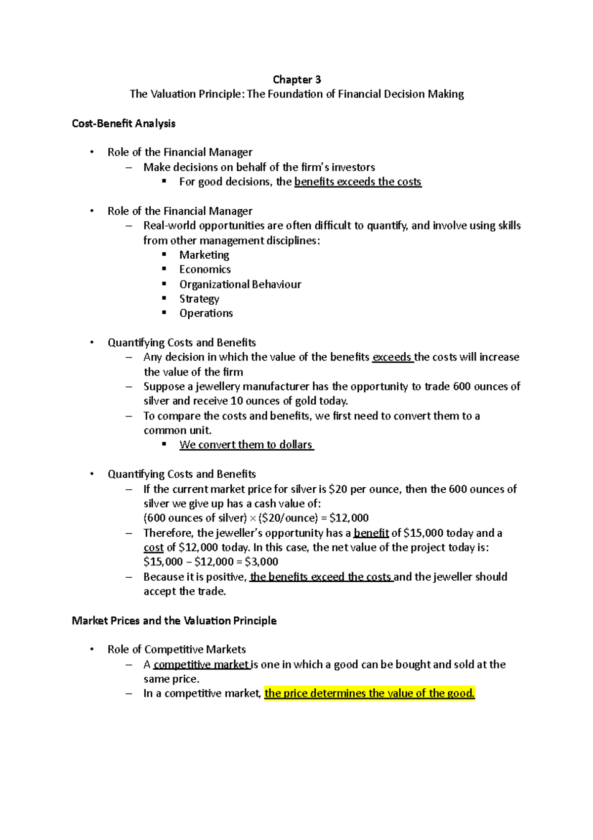 Chapter 3 The Valuation Principle- The Foundation of Financial Decision ...
