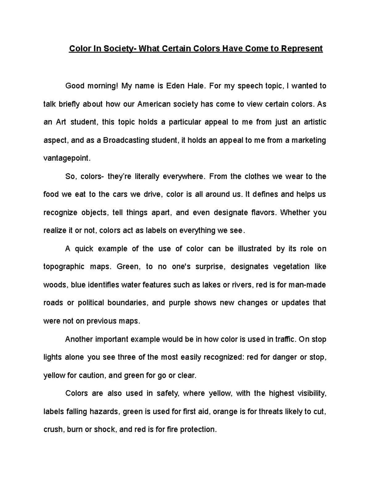 Intro to Comm. Informative Speech (Eden Hale) - Color In Society- What ...