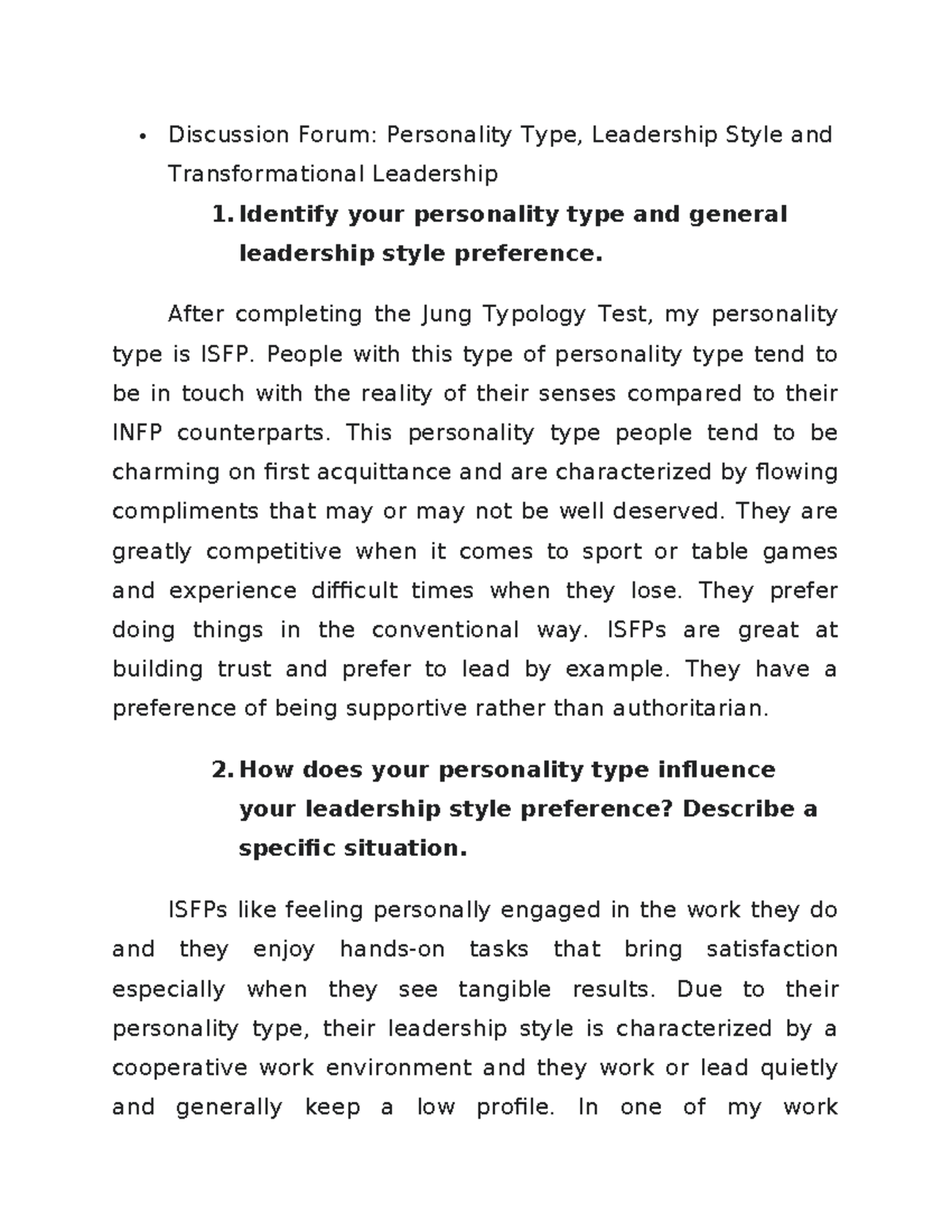 Leadership Personality - Discussion Forum: Personality Type, Leadership ...