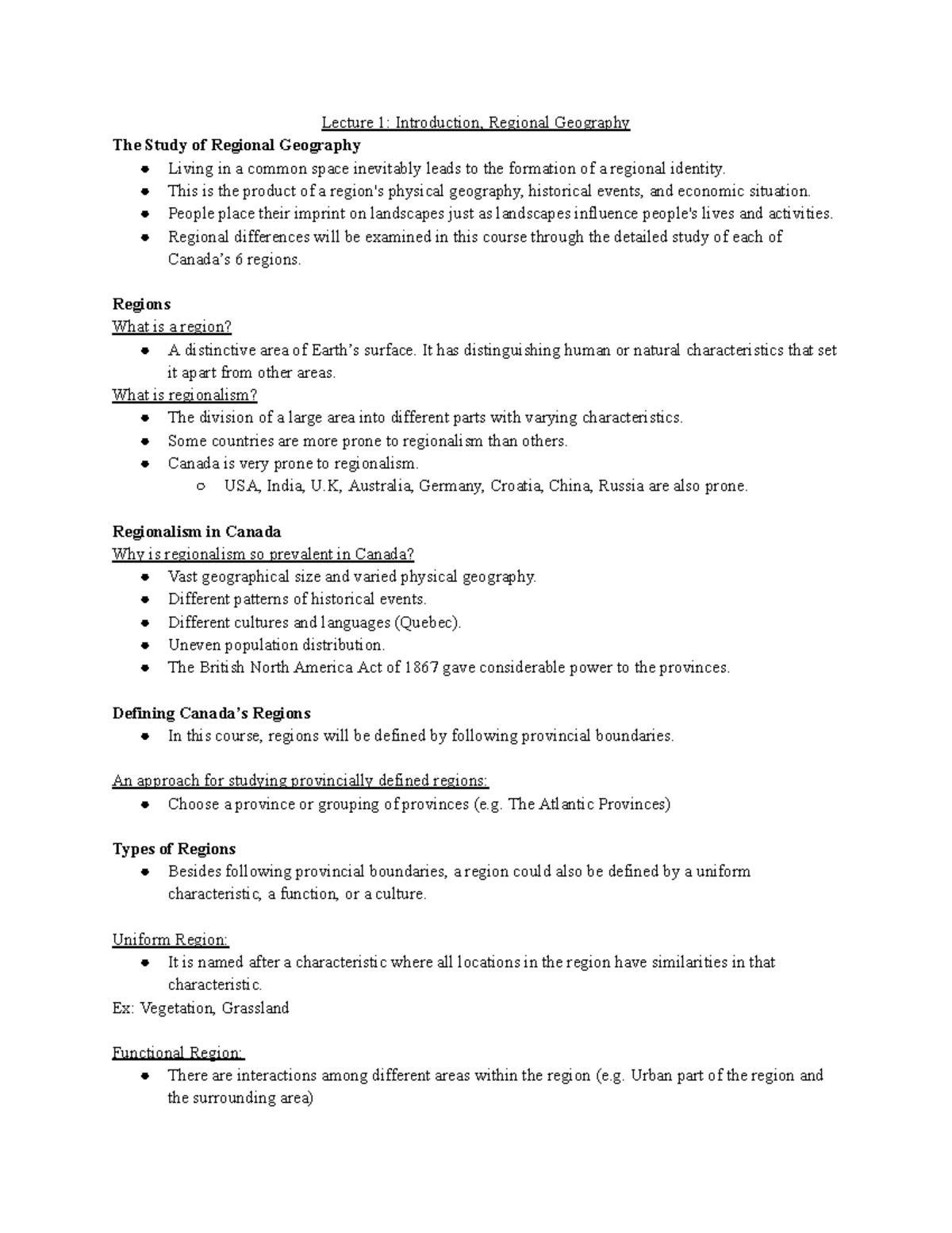 Geography 2010 Lecture 1 - Lecture 1: Introduction, Regional Geography ...