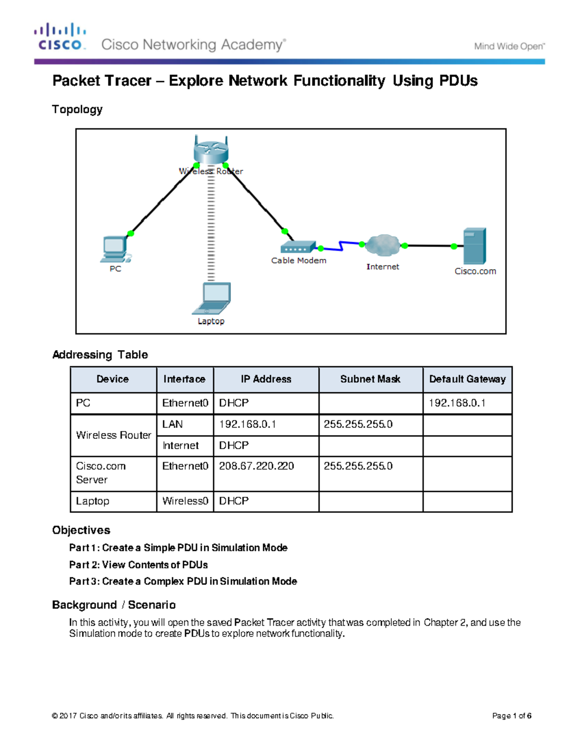 3.1.1.3 Packet Tracer - Explore Network Functionality Using PDUs ...