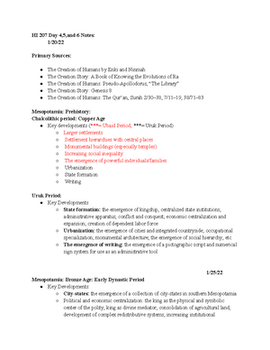 HIS practice exam - Mesopotamia: Uruk period o state formation ...