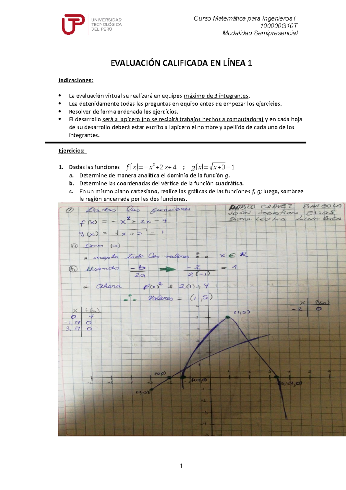 UTP Evaluaci n Calificada en linea 1 - Curso Matemática para Ingenieros I 100000G10T Modalidad ...