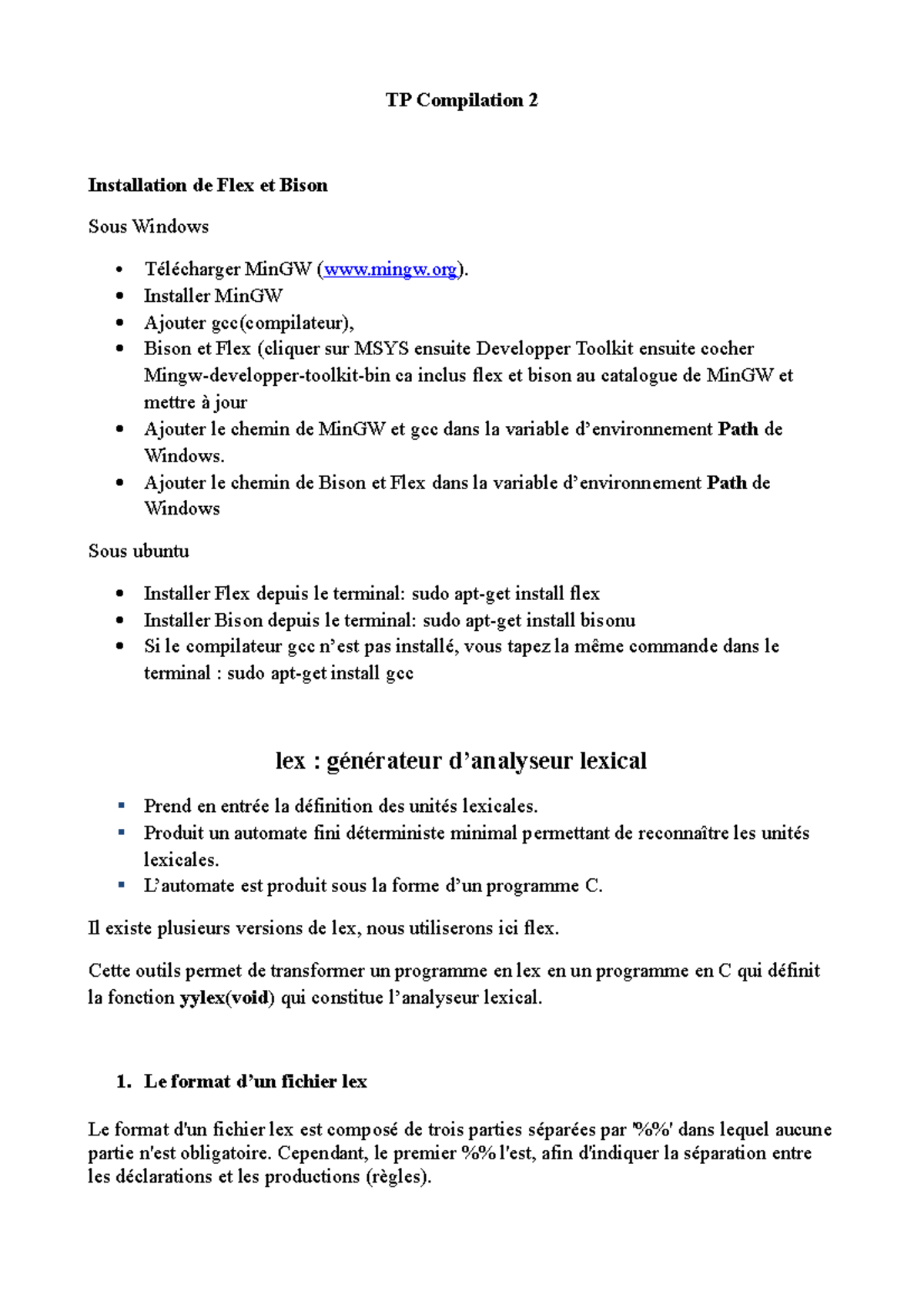 Cours flex - Dr.Niar - TP Compilation 2 Installation de Flex et Bison Sous Windows Télécharger ...