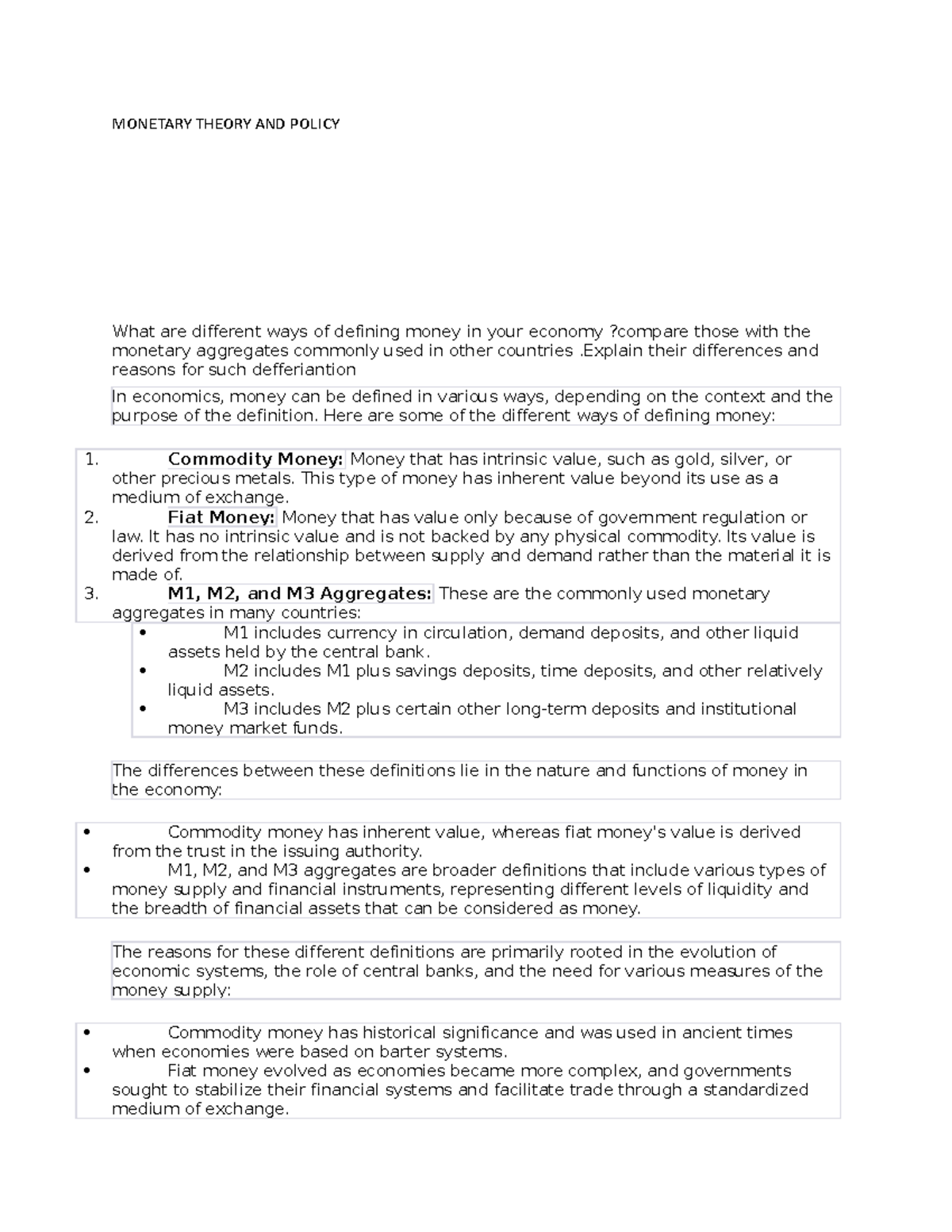BNN - summary notes on my units - MONETARY THEORY AND POLICY What are ...