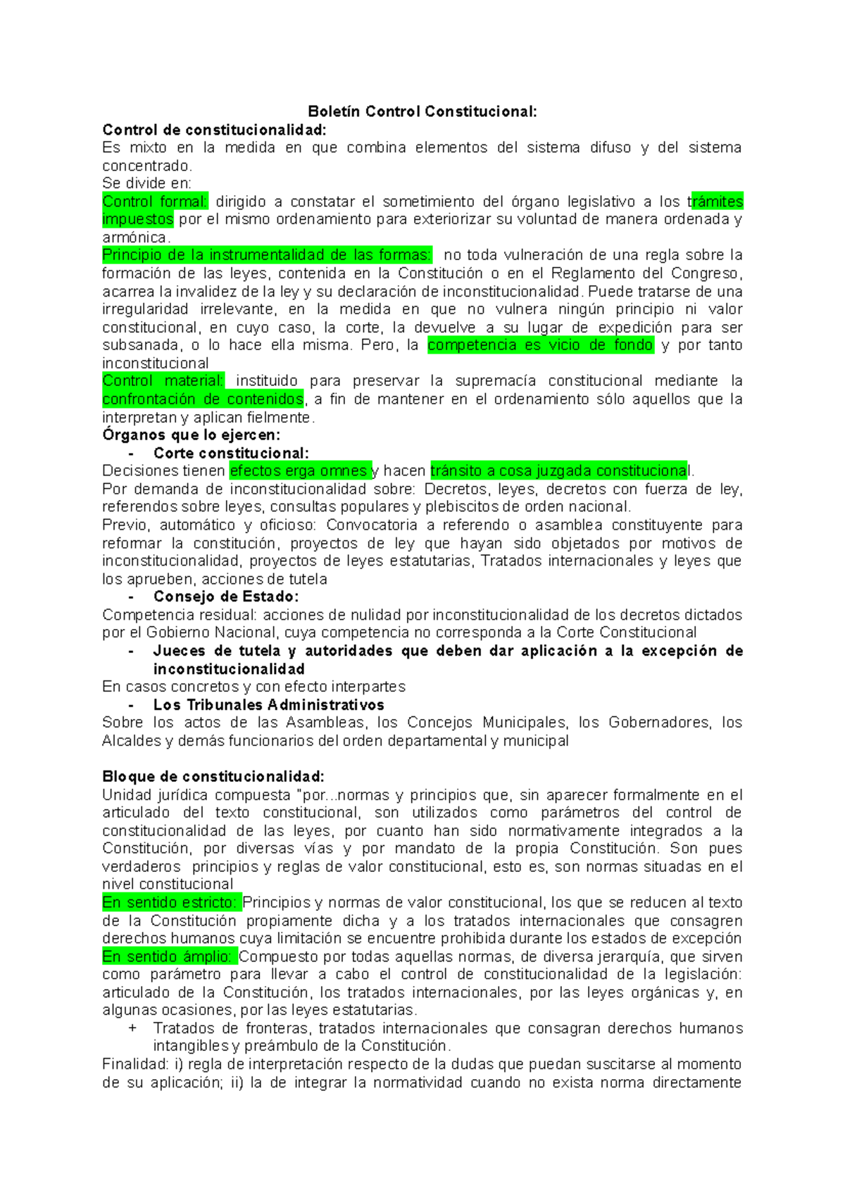 Resumen Boletín 1 - Control Constitucional: Control de ...