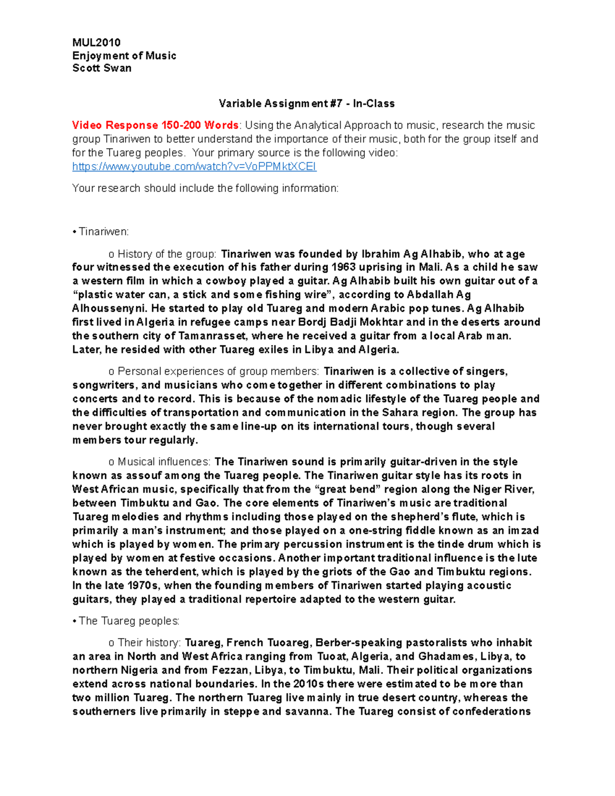 Variable Assignment #7 - In Class - MUL Enjoyment of Music Scott Swan ...