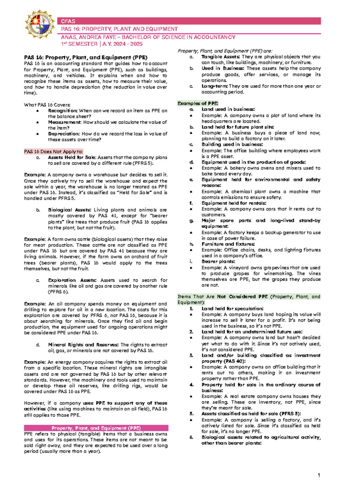 CFAS PAS 16 - CFAS - PAS 16 PPE - PAS 16: Property, Plant, and ...