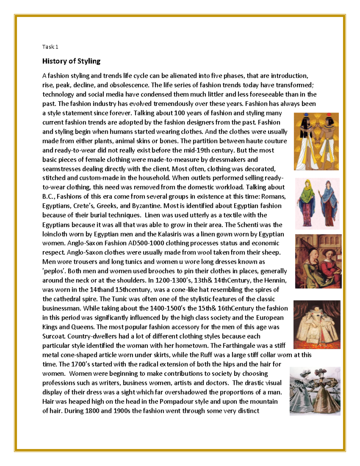 History of styling - Task 1 History of Styling A fashion styling and ...