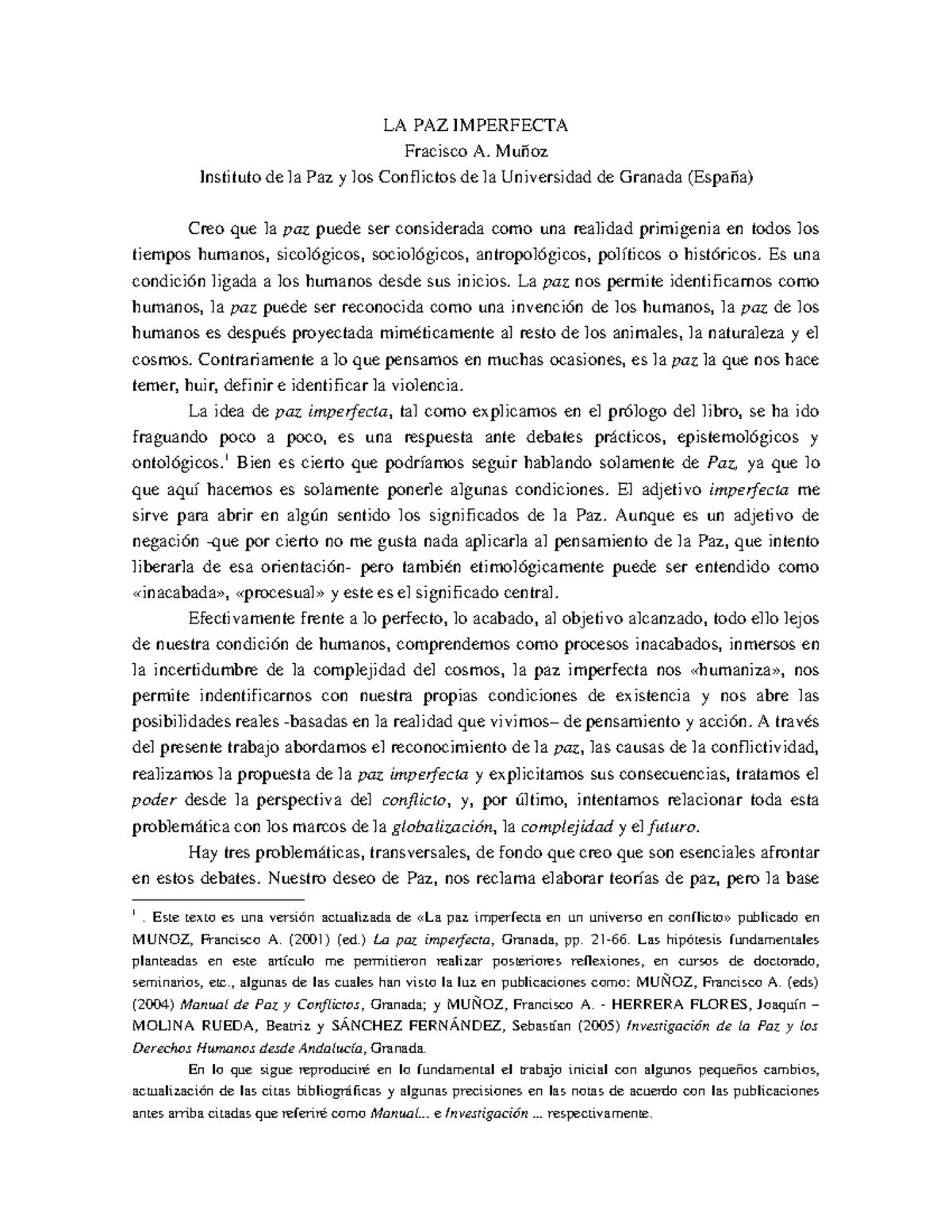LA PAZ Imperfecta ANTE UN Universo EN Conflicto - LA PAZ IMPERFECTA ...