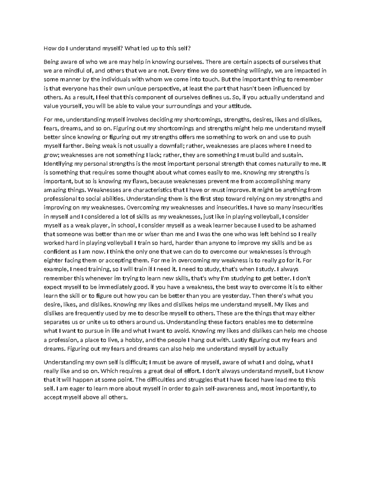 Understanding THE SELF Activity 2 - How do I understand myself? What ...