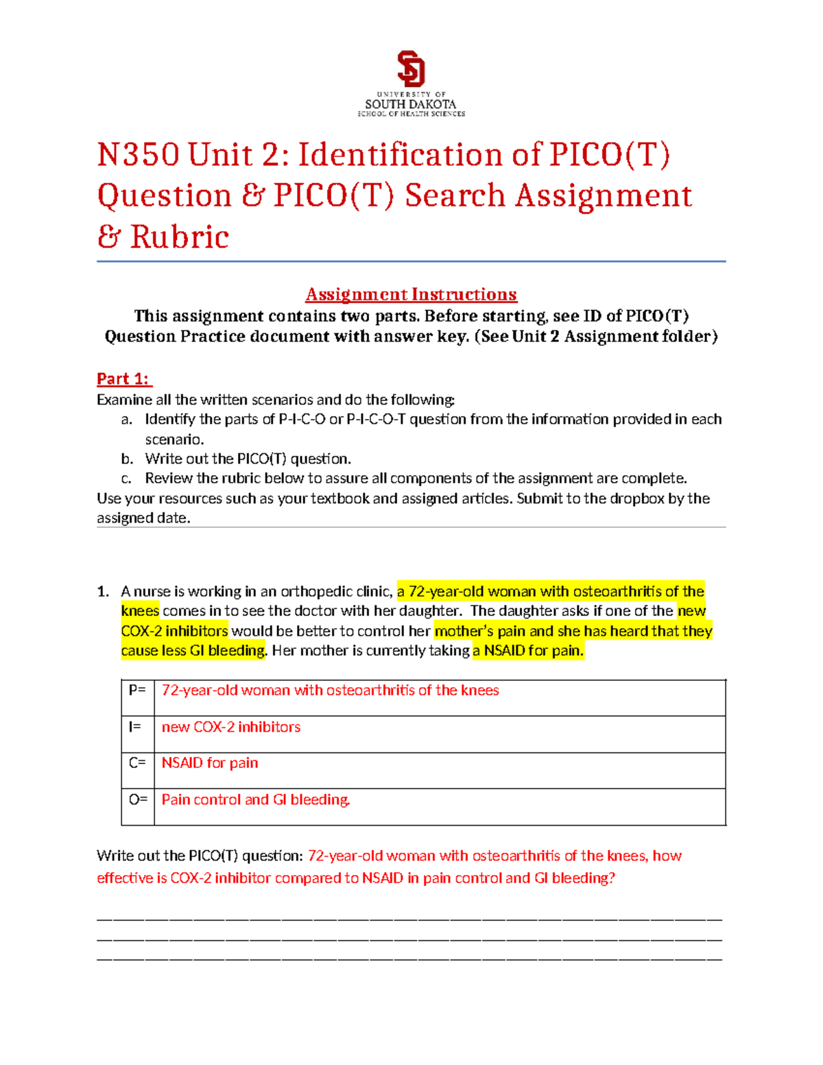 Identification of PICO(T) Question & PICO(T) Search Assignment and ...